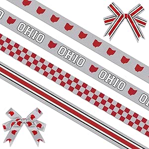 Amazon.com: Threetols 4 Rolls 20 Yards Ohio Ribbons, 3/8" White Red ...