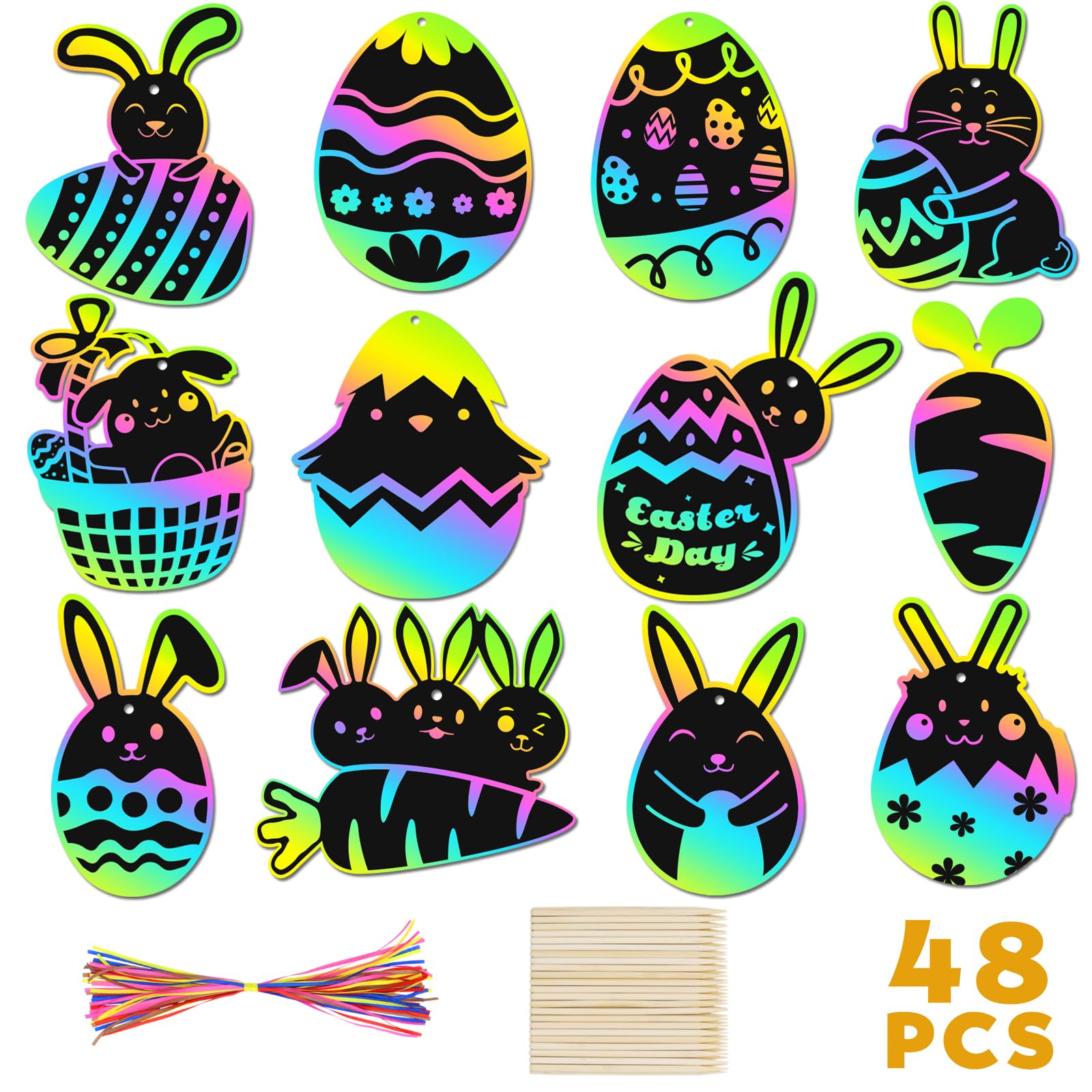Amazon.com: Easter Scratch Paper Art for Kids - 48 Pcs DIY Rainbow ...