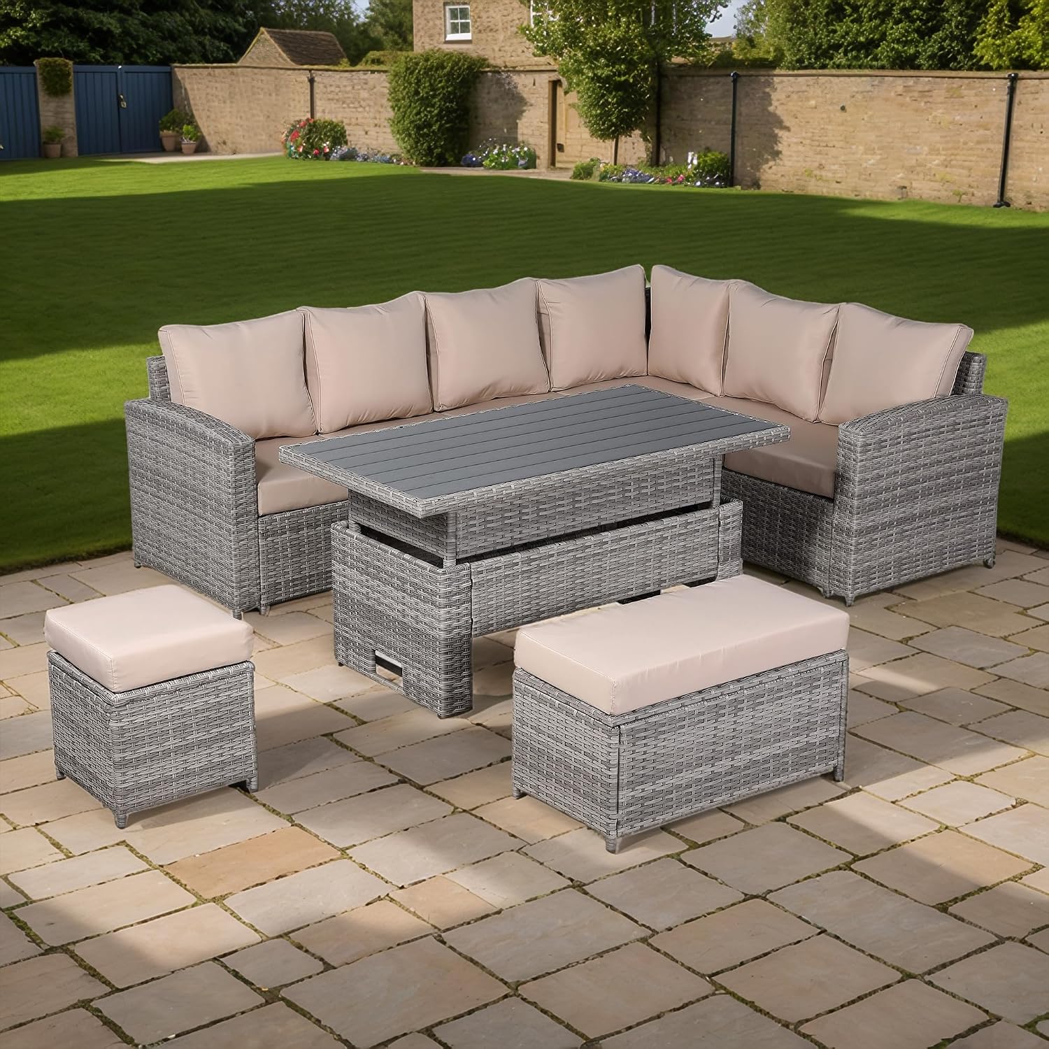 Club Rattan Garden Rattan Furniture Set With Rising Table, 9 Seater ...
