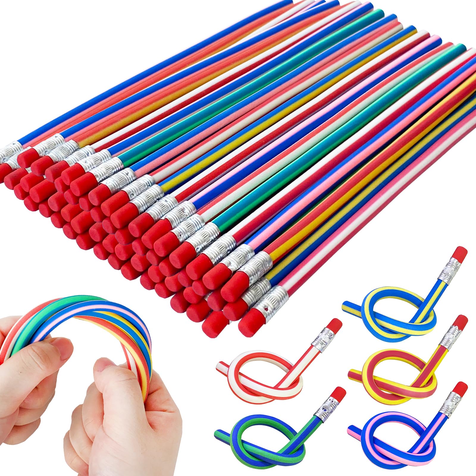 Snapklik.com : OJYUDD 50 Pack Flexible Bendy Pencil,Colorful Stripe ...