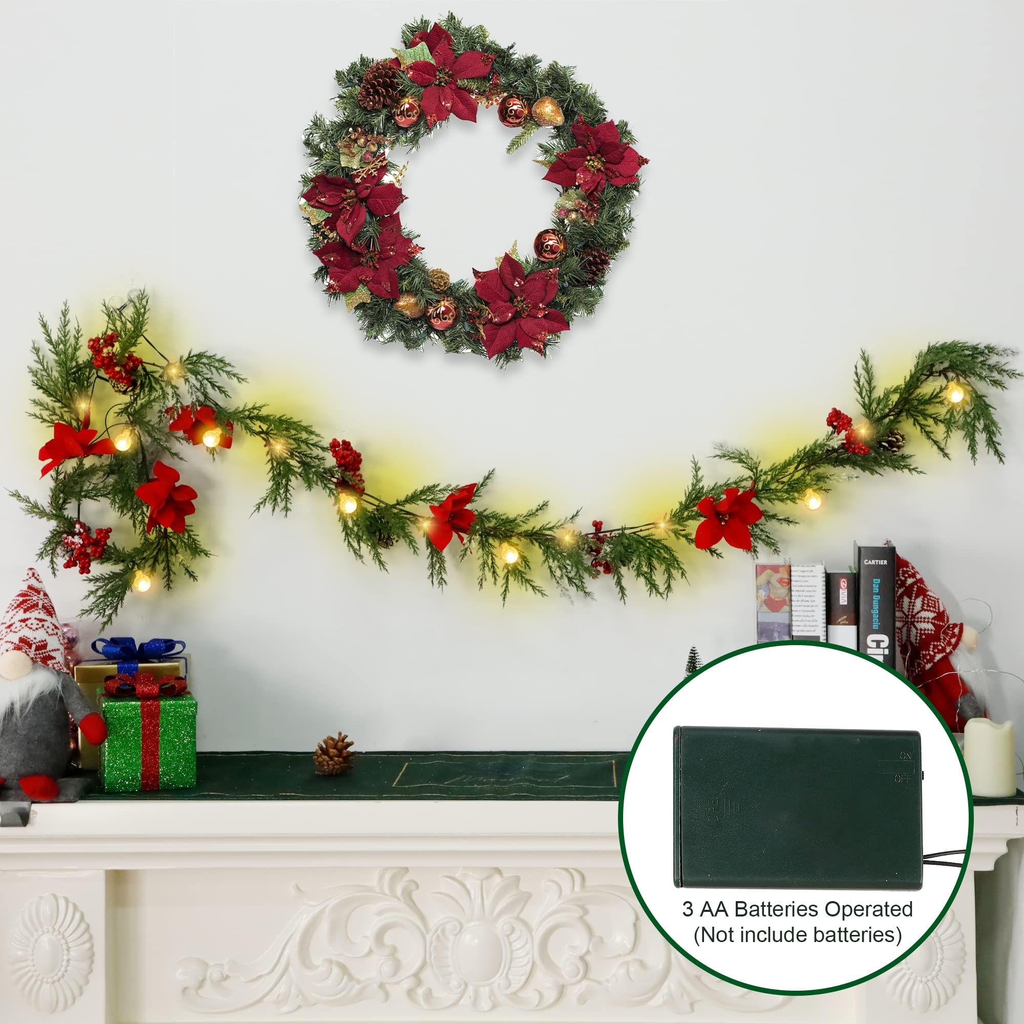 DR.DUDU 6 FT Pre-lit Artificial Christmas Garland with 20 LED Lights ...