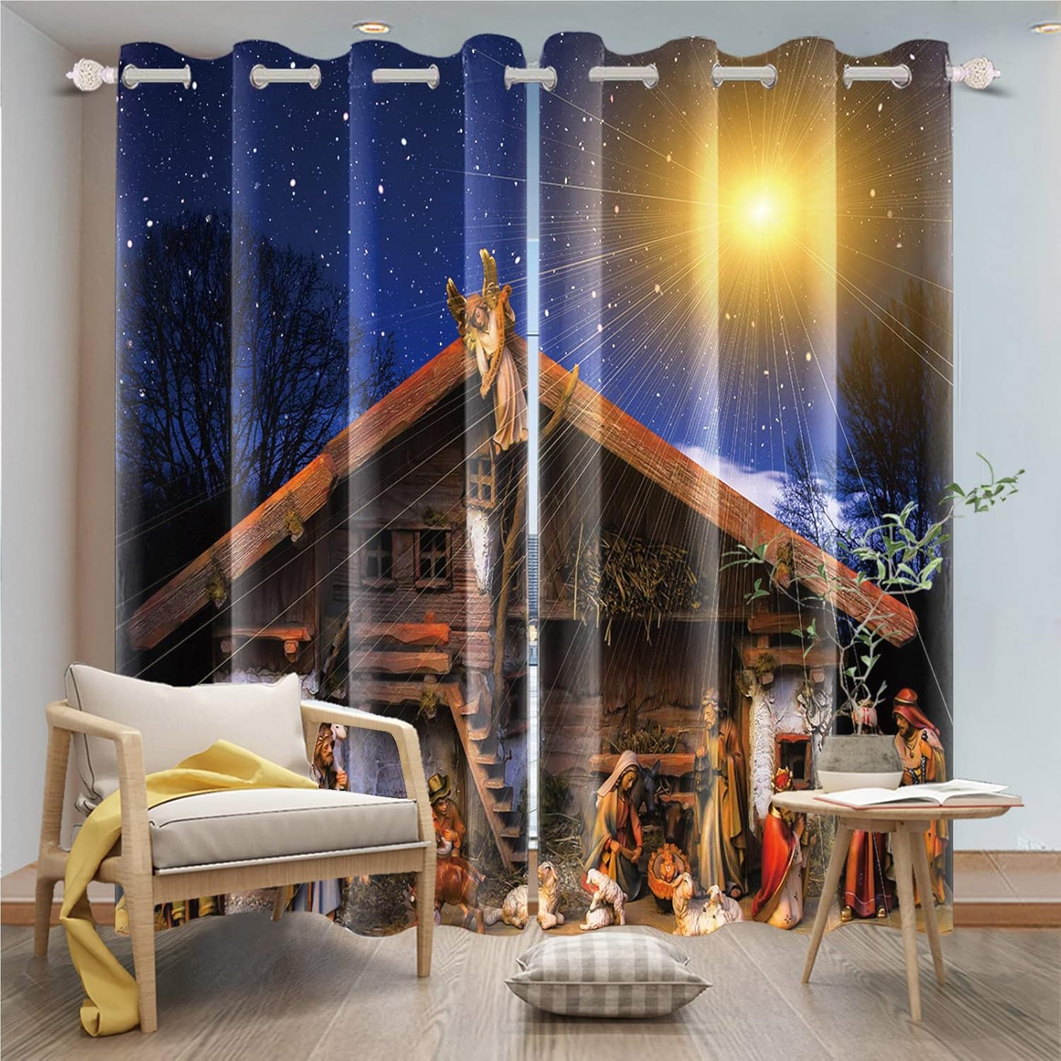 Amazon.com: Umpoo Nativity Window Curtains Christmas Night Birth of ...