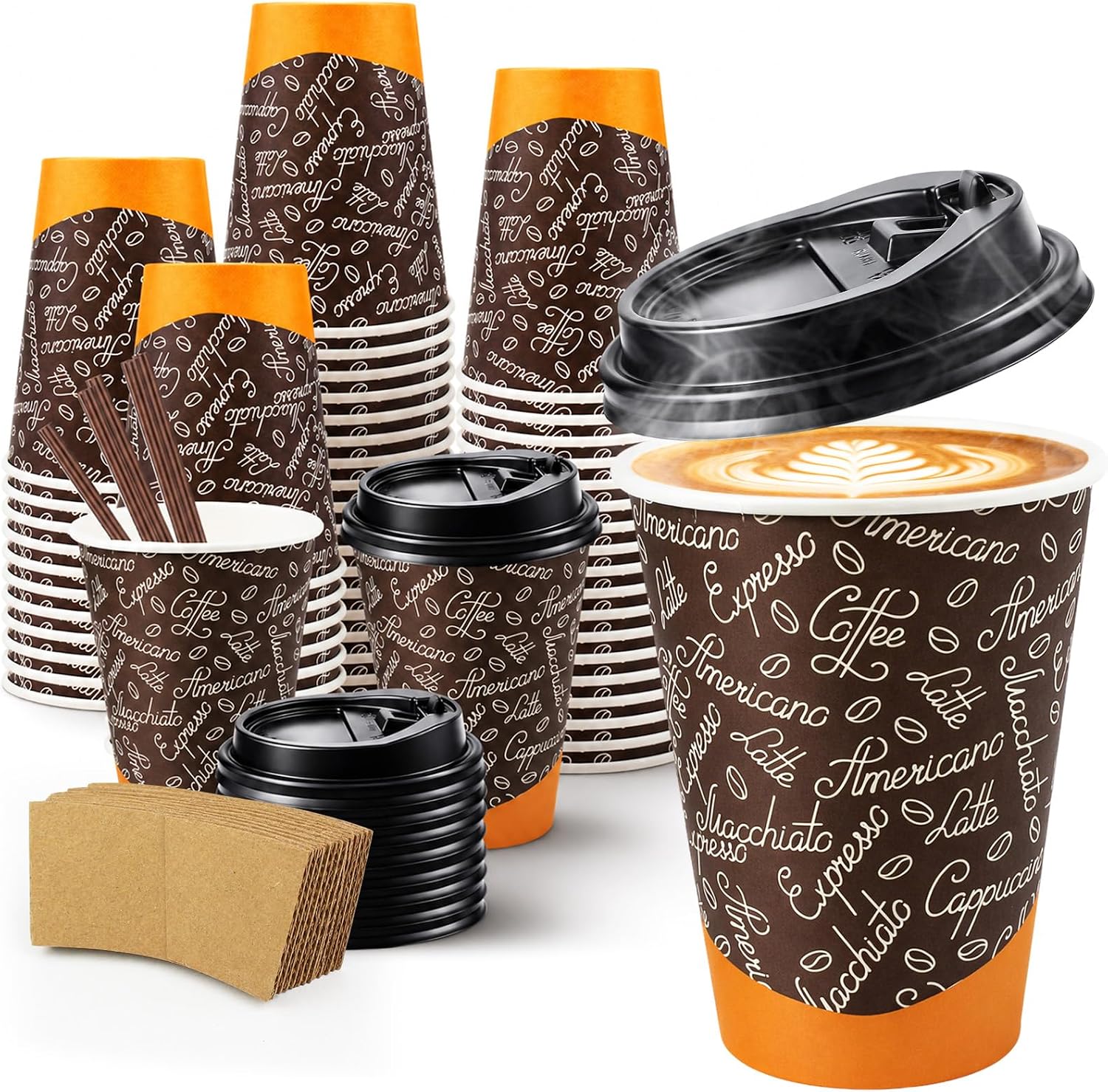 Amazon.com: Biotakeware to Go Paper Coffee Cups with Lids and Straws 12 ...