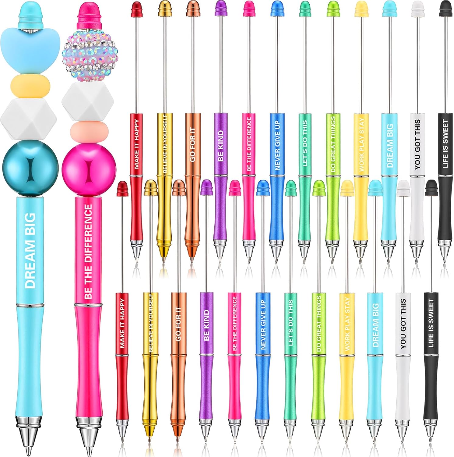 Amazon.com: Chuangdi 24 Pcs Metal Beadable Pens Bulk Inspirational Bead ...