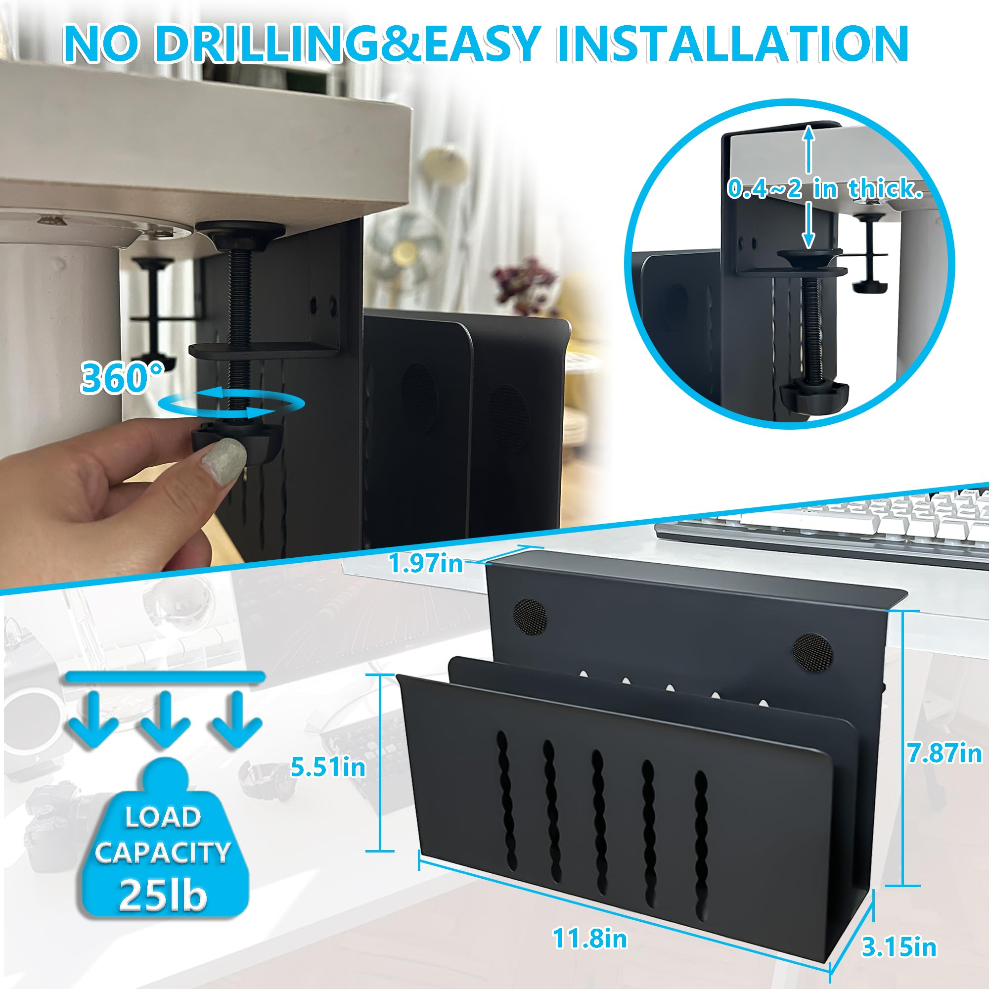 Snapklik.com : JGTONG Desk Side Storage, 2 Tier Hanging Desk Organizer ...