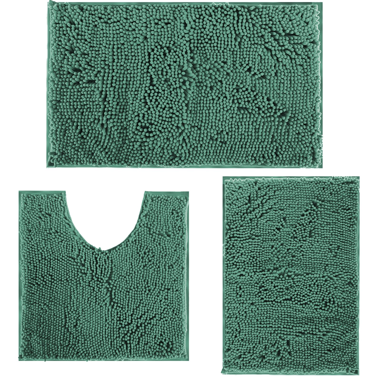 Amazon.com: Dark Green Bath Rugs Set 3 Piece Bathroom Rug Non-Slip Bath ...