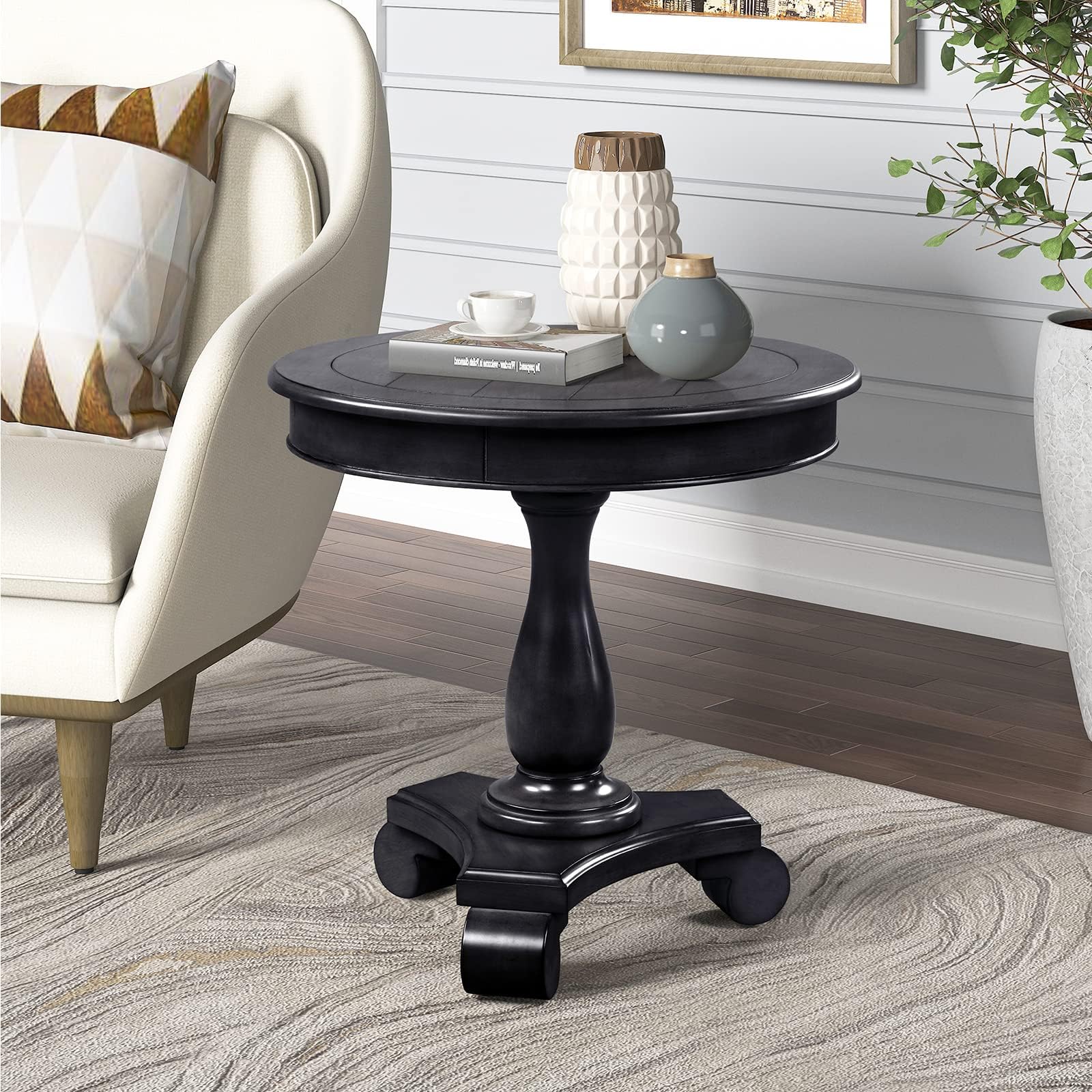 Amazon.com: Creative Co-Op Berns Wood Pedestal Coffee Table, Black ...