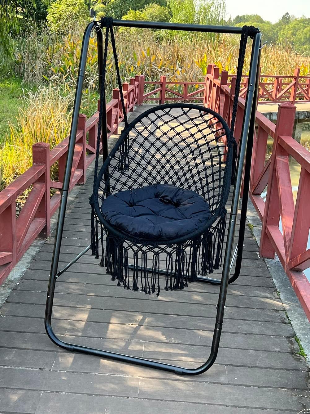 Amazon.com: YUCAN Hammock Chair Stand with Backrest Hanging Chair ...
