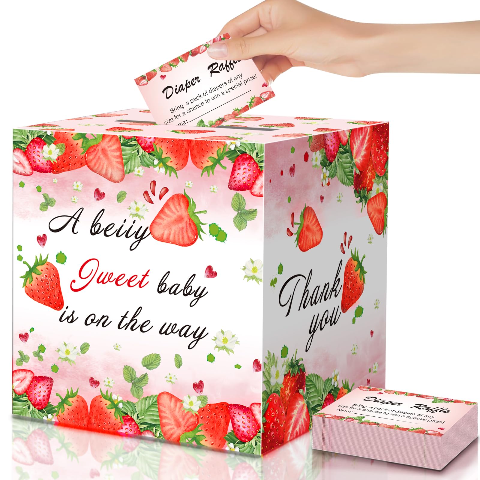 Amazon.com : Mecholey 51Pcs Diaper Raffle Box with Tickets, Strawberry ...