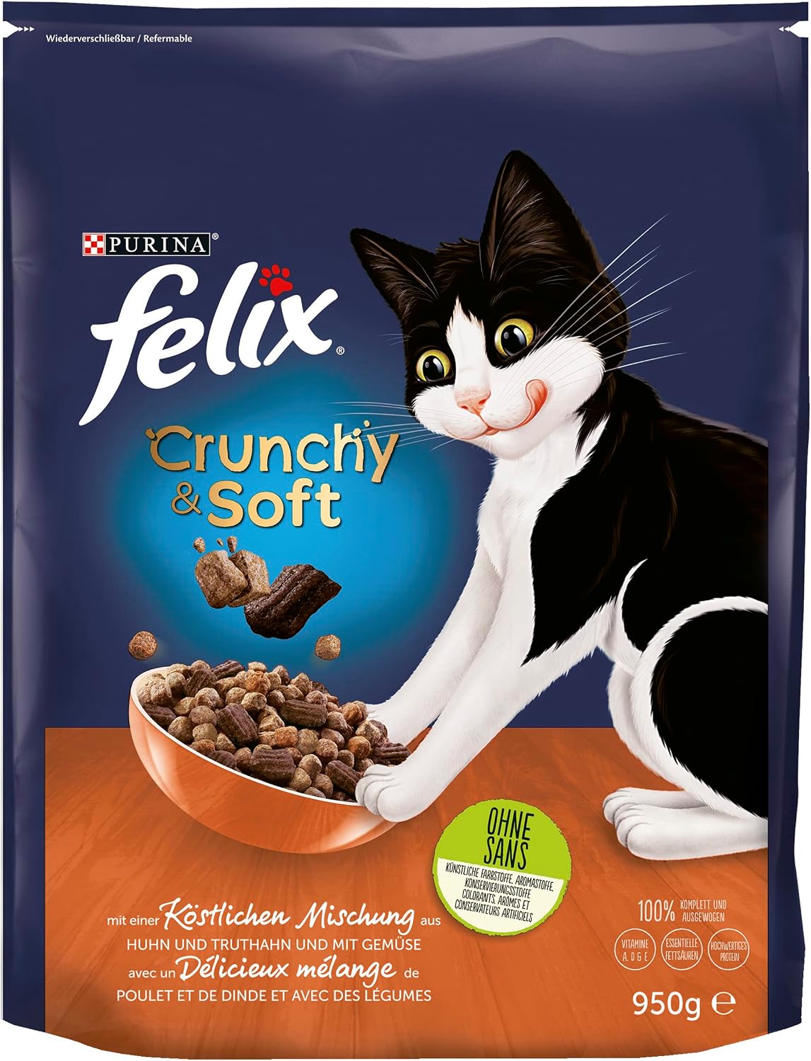 Felix Cat Dry Food Crunchy and Soft (Pack of 4 x 950 g) : Amazon.de ...