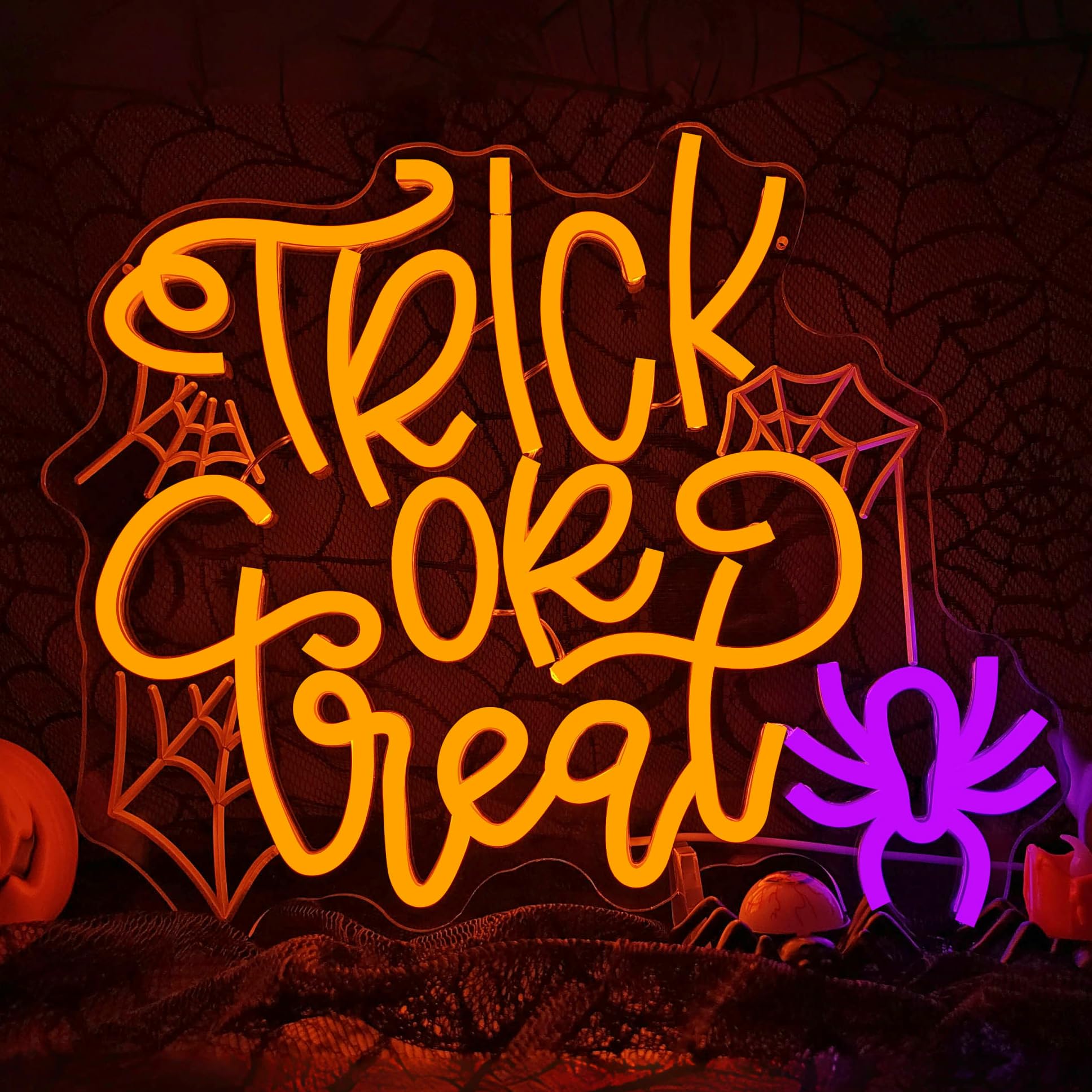 Amazon.com : Halloween Neon Sign Trick Or Treat Neon Sign for Wall ...