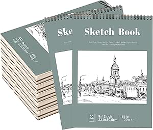 Amazon.com: 12 Pack Sketch Book, 9 x 12 Inch Sketchbook, 68lb/100gsm Top Spiral Bound Sketch Pad ...