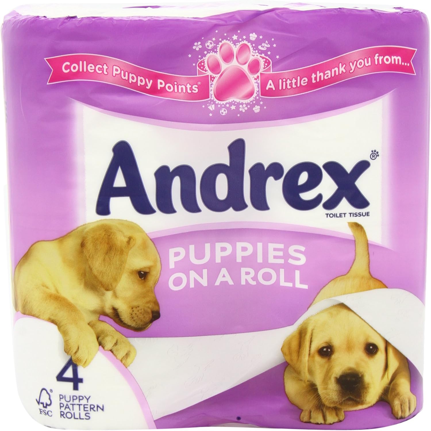 Amazon.com: Andrex Puppies on a Roll 4 Roll Toilet Tissue 210 Sheets ...