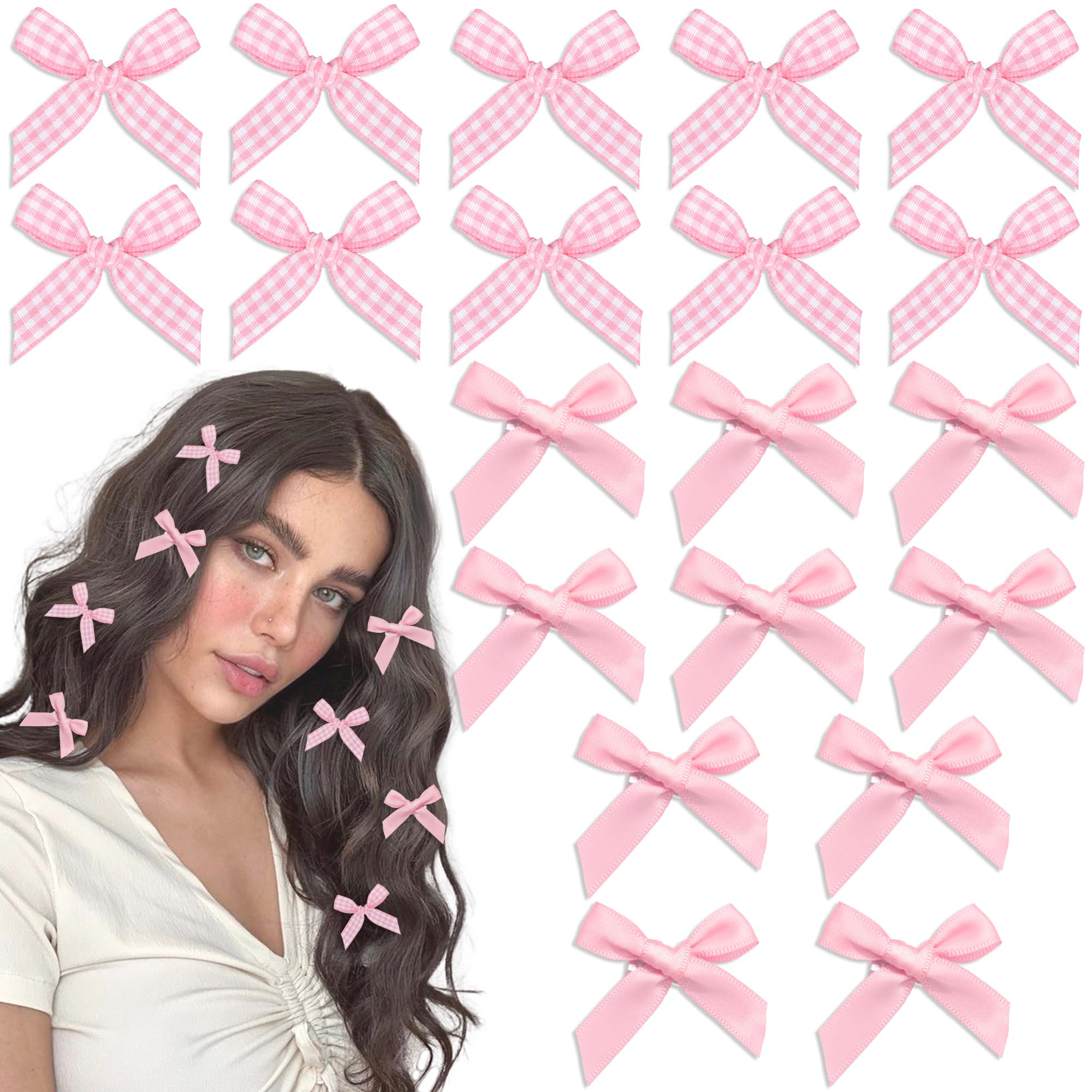 Amazon.com : Arocooy 20pcs Mini Pink Bows Coquette Plaid Hair Bow Clips ...