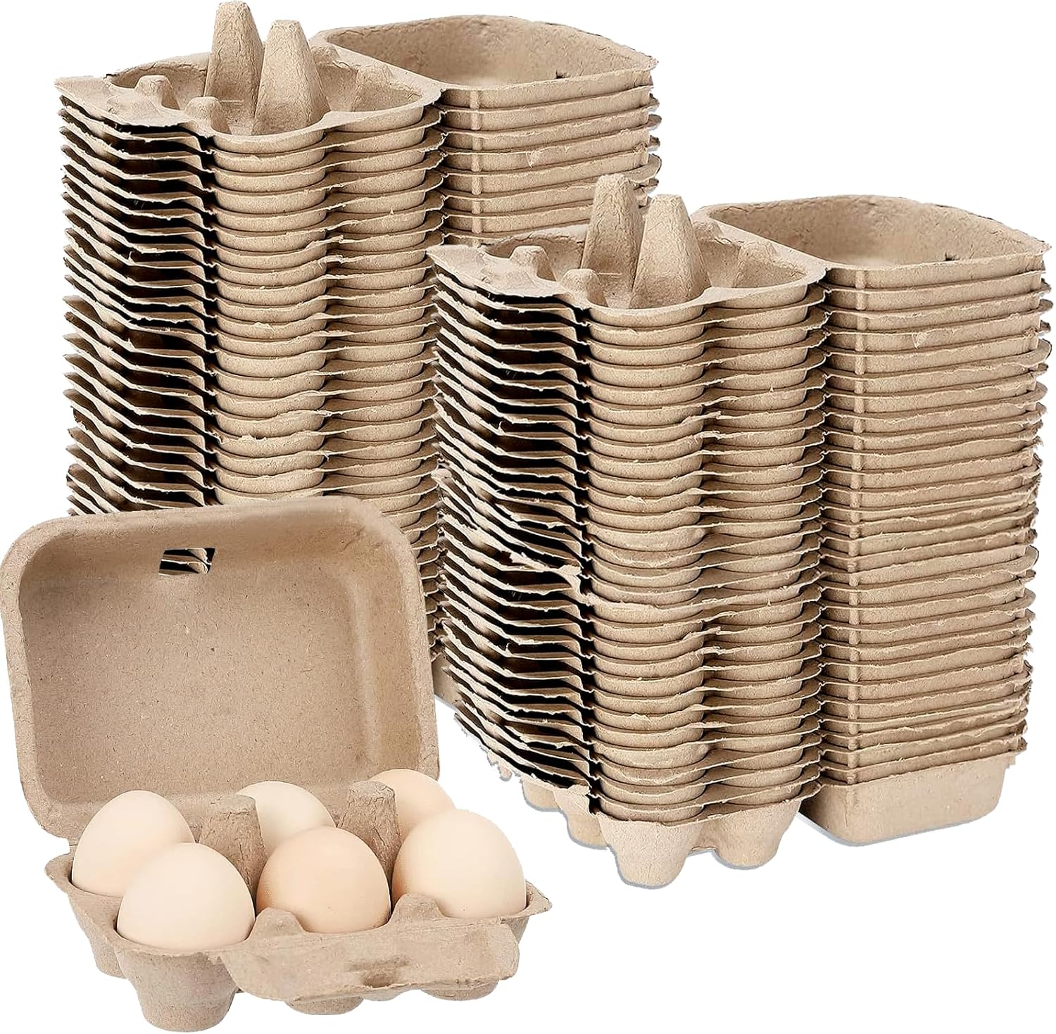 Amazon.com: 50 Pack 6 Cell Empty Egg Cartons, Brown Pulp Fiber Egg Tray ...