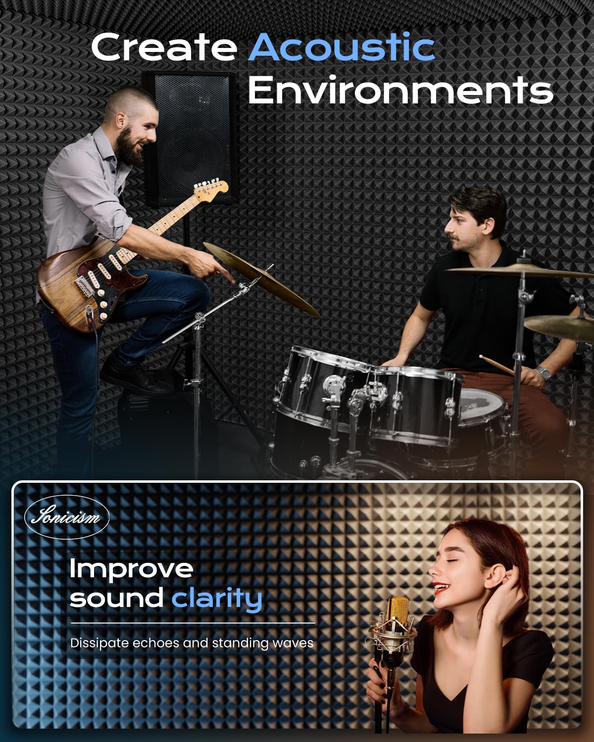 Snapklik.com : Sonicism 36 Pack Pyramid Sound Proof Foam Panels