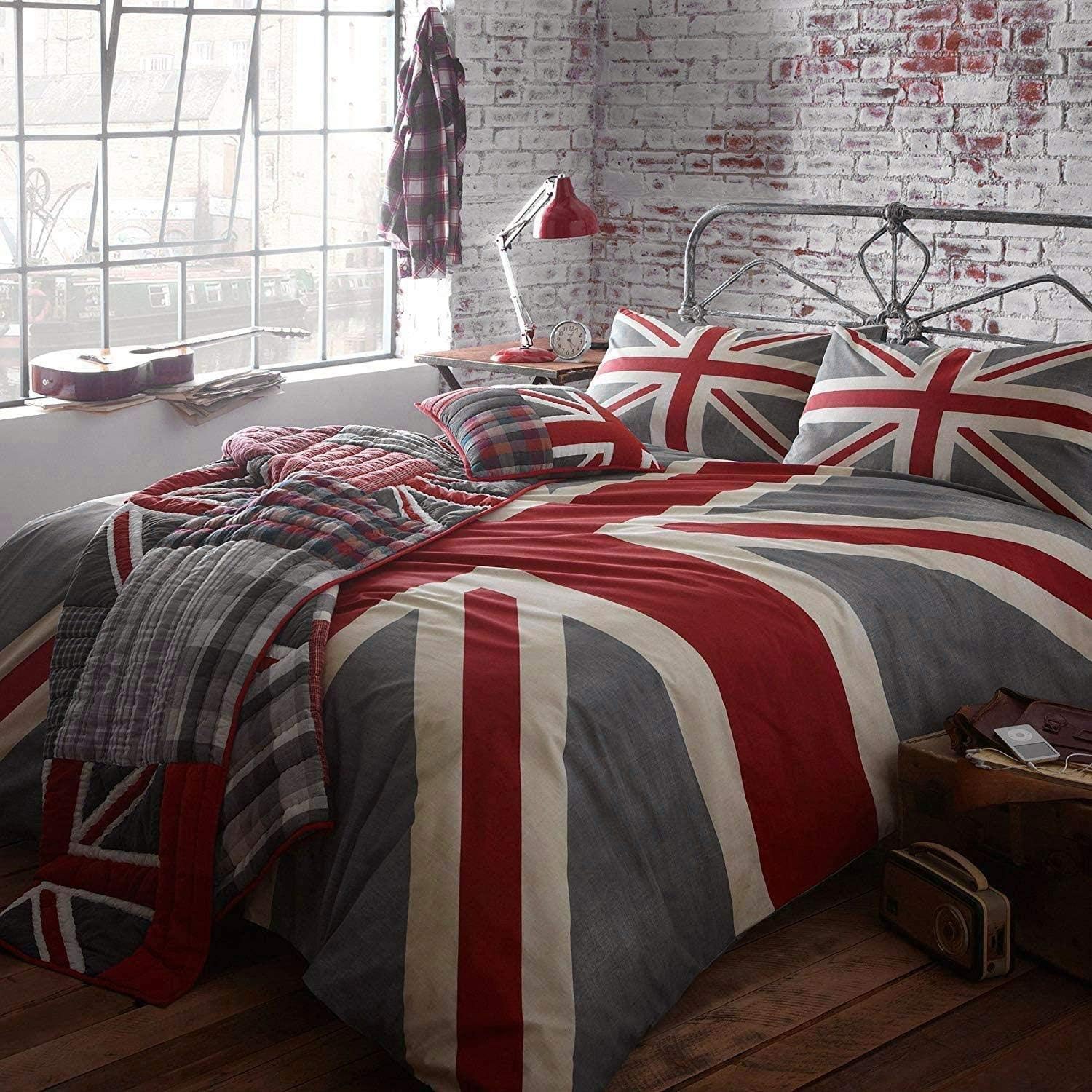 Rock N Roll Funky Union Jack British Uk Blue Red White Double Duvet ...