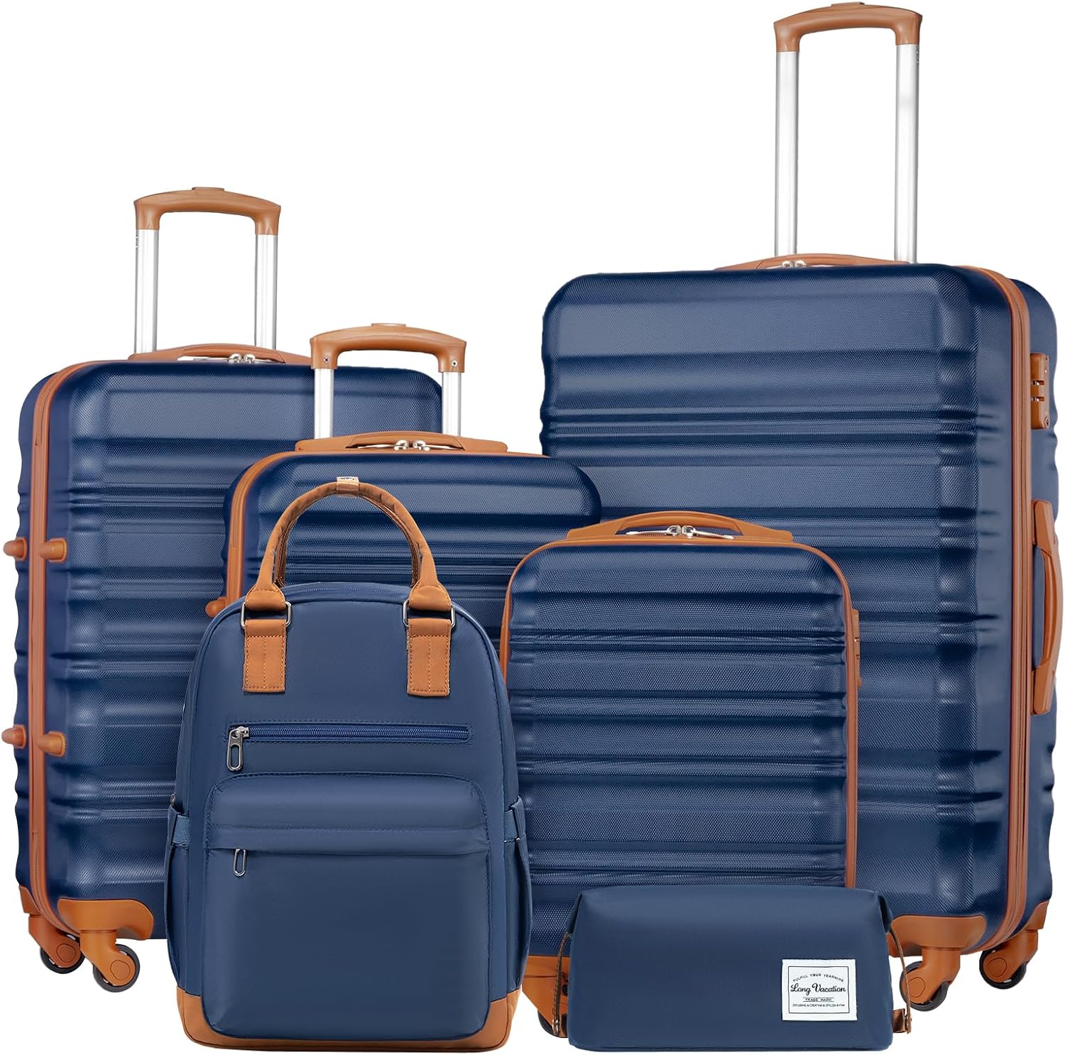 LONG VACATION Luggage Sets 4 Piece Luggage with ABS+PC Hardshell ...