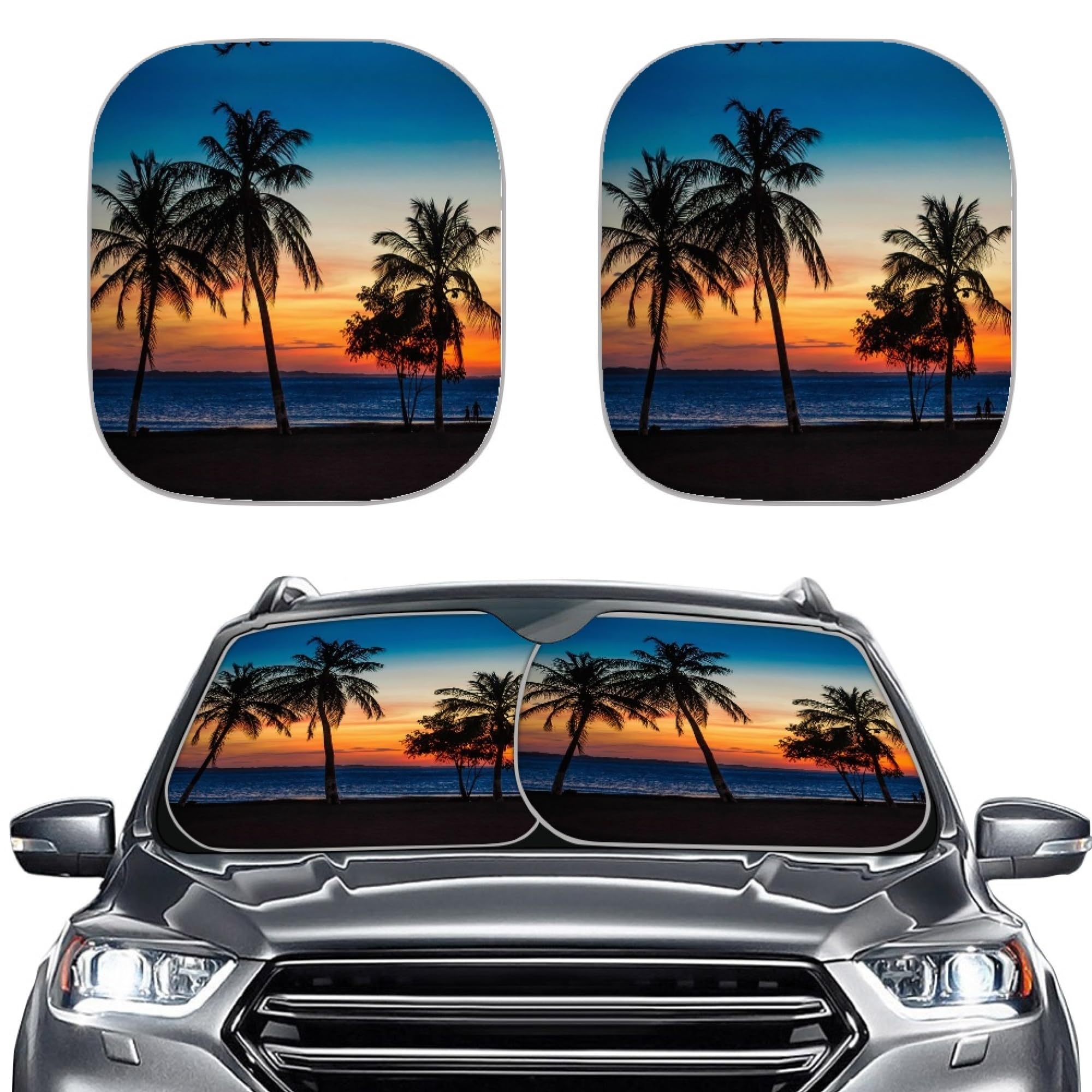 Amazon.com: KUIFORTI Tropical Beach Sunset Print Car Sun Shade for ...
