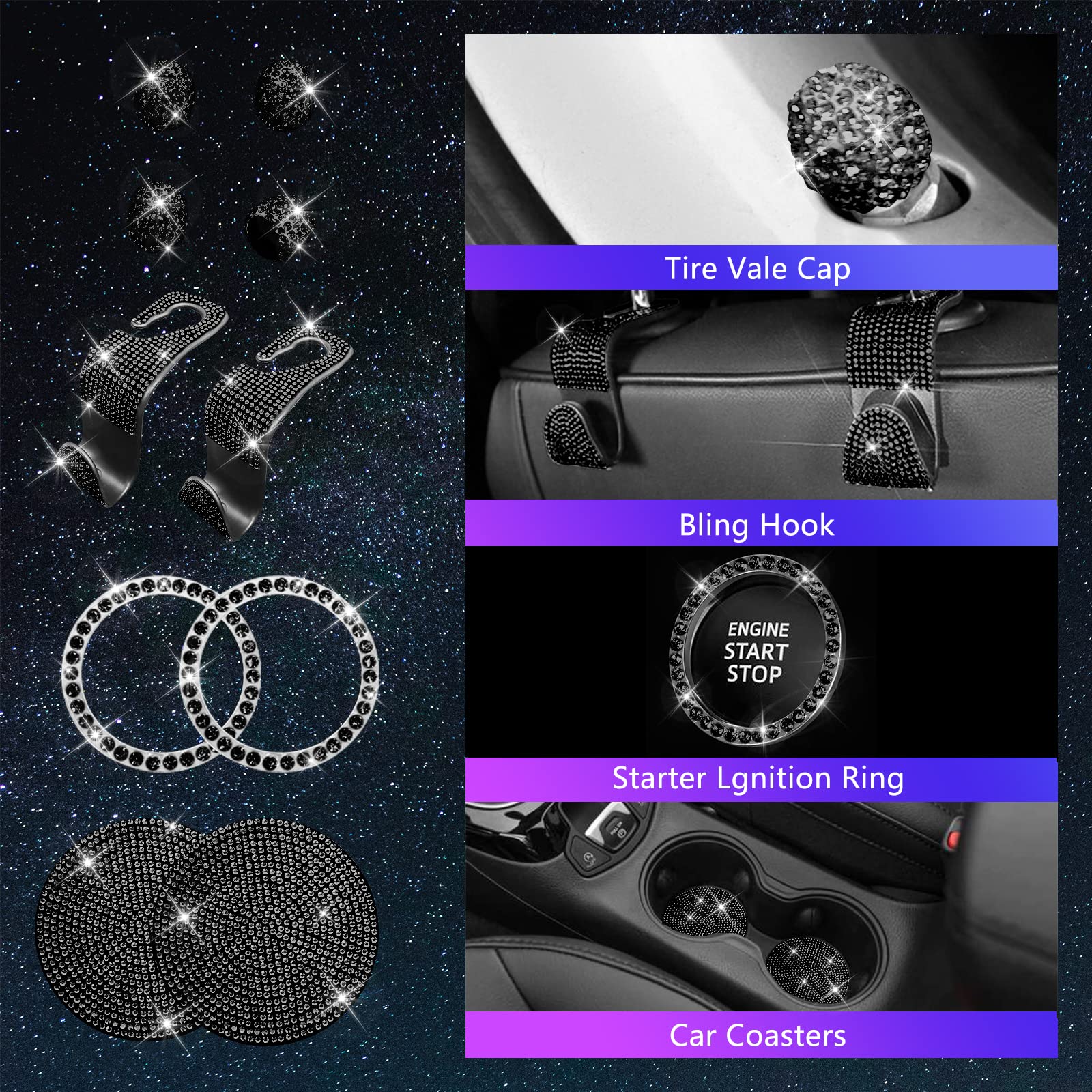 Snapklik.com : JINGSEN 25PCS Bling Car Parts Set, Car Parts Set Female ...