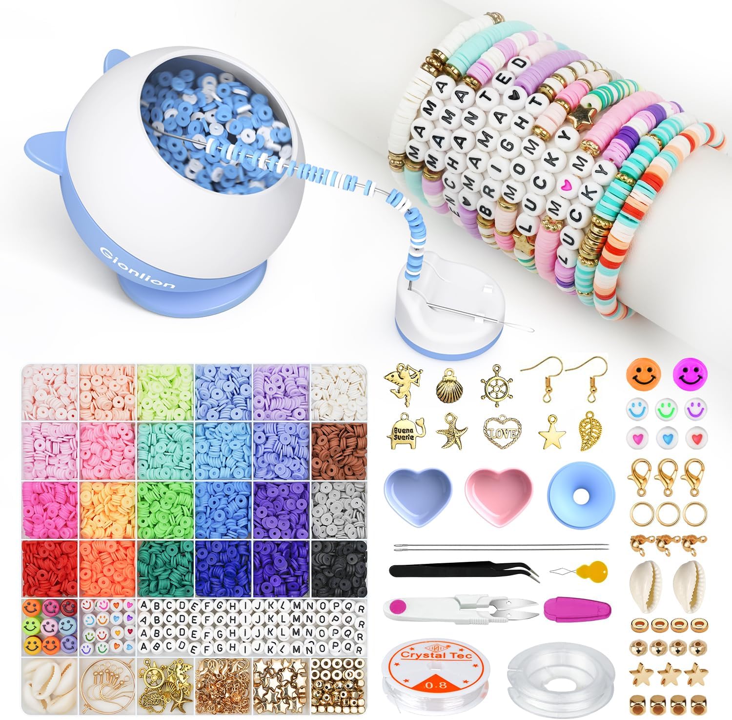 Amazon.com: Gionlion Bead Spinner & 24 Colors 6000 Clay Beads Bracelet ...