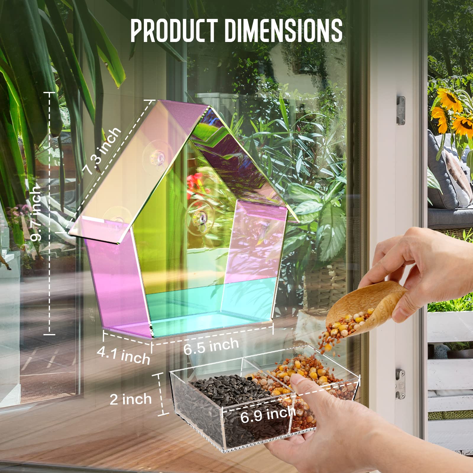 Window Bird Feeder with Strong Suction Cups and Removable Seed Tray for ...