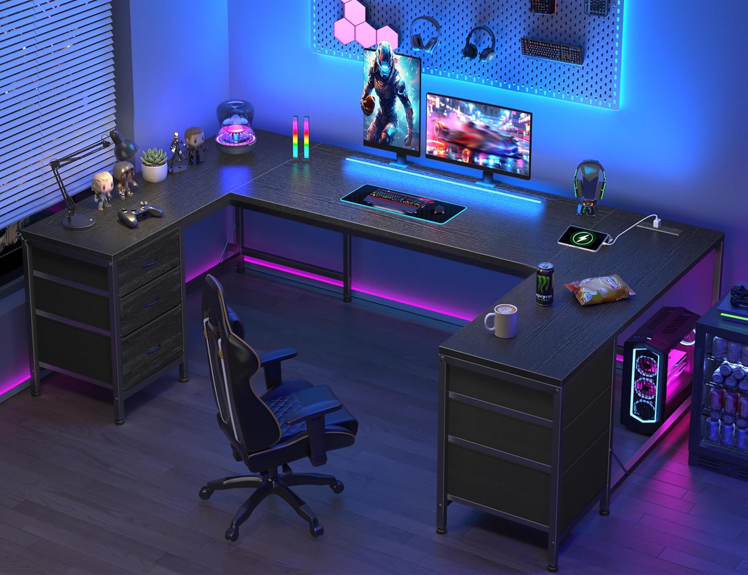 Amazon.com: DurayLoly 67" U Shaped Gaming Corner Desk with Power ...
