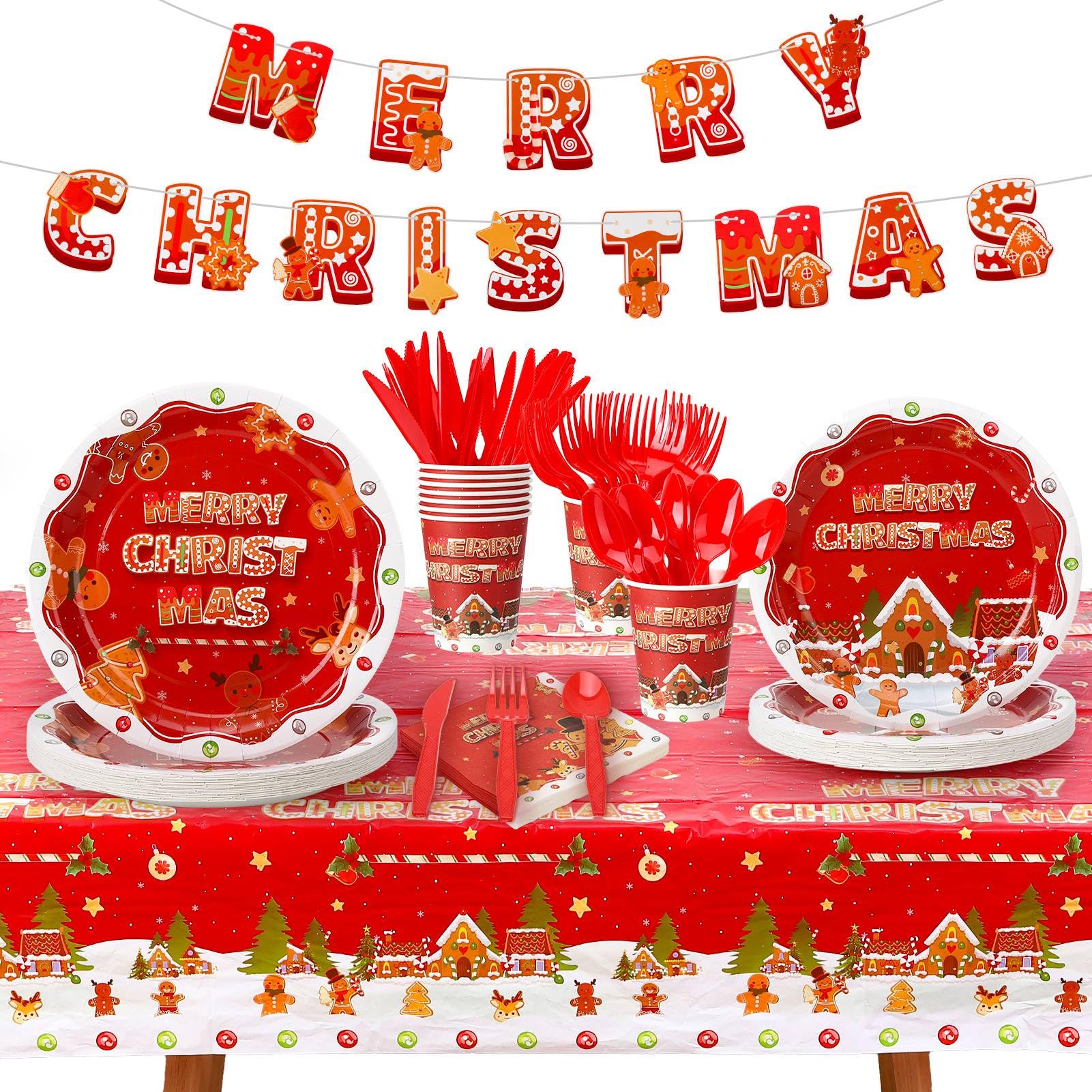 Amazon.com: 171 PCS Christmas Gingerbread Party Supplies Serve 24 ...