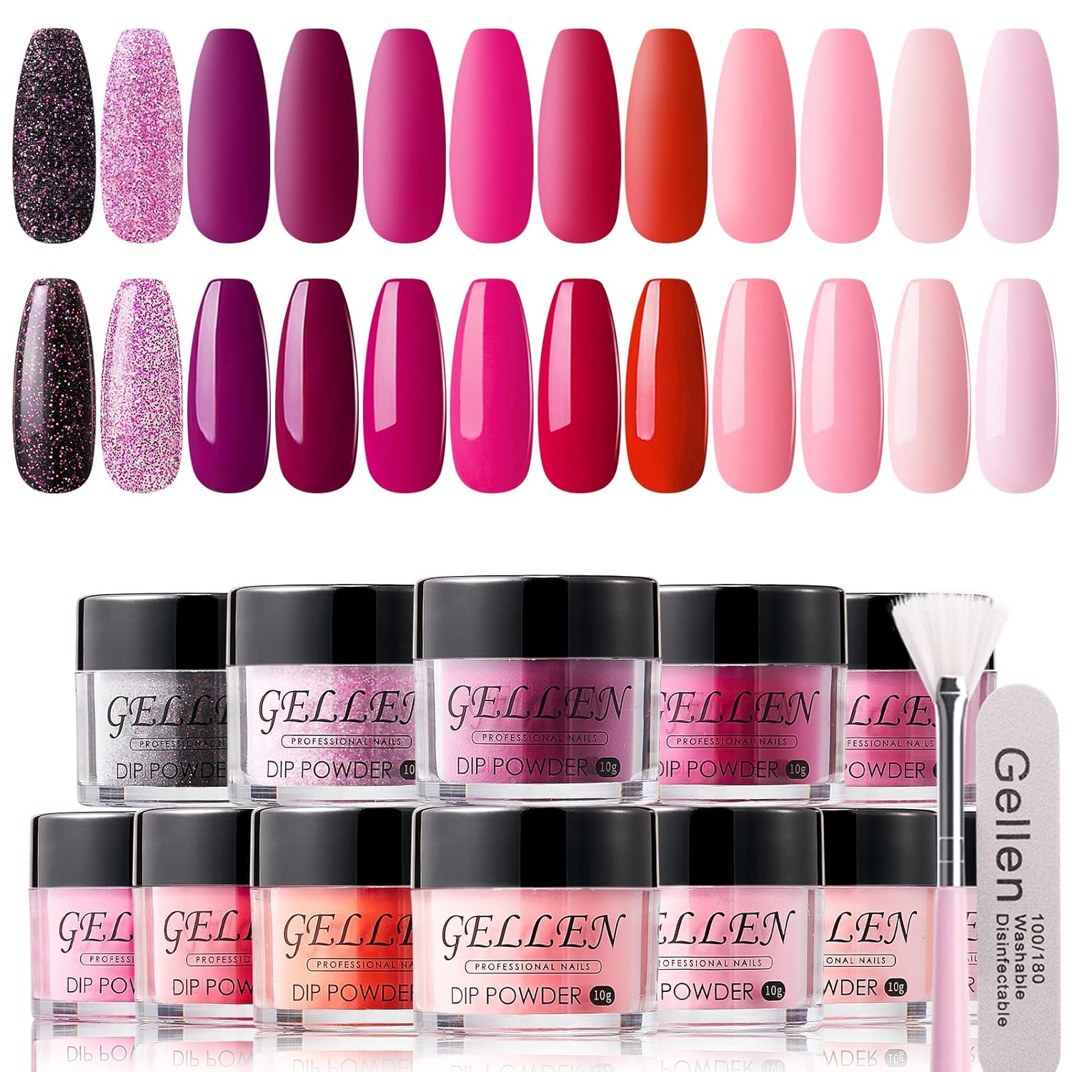 Amazon.com: Gellen 12 Color Dip Powder Set, Long Lasting Quick Drying ...