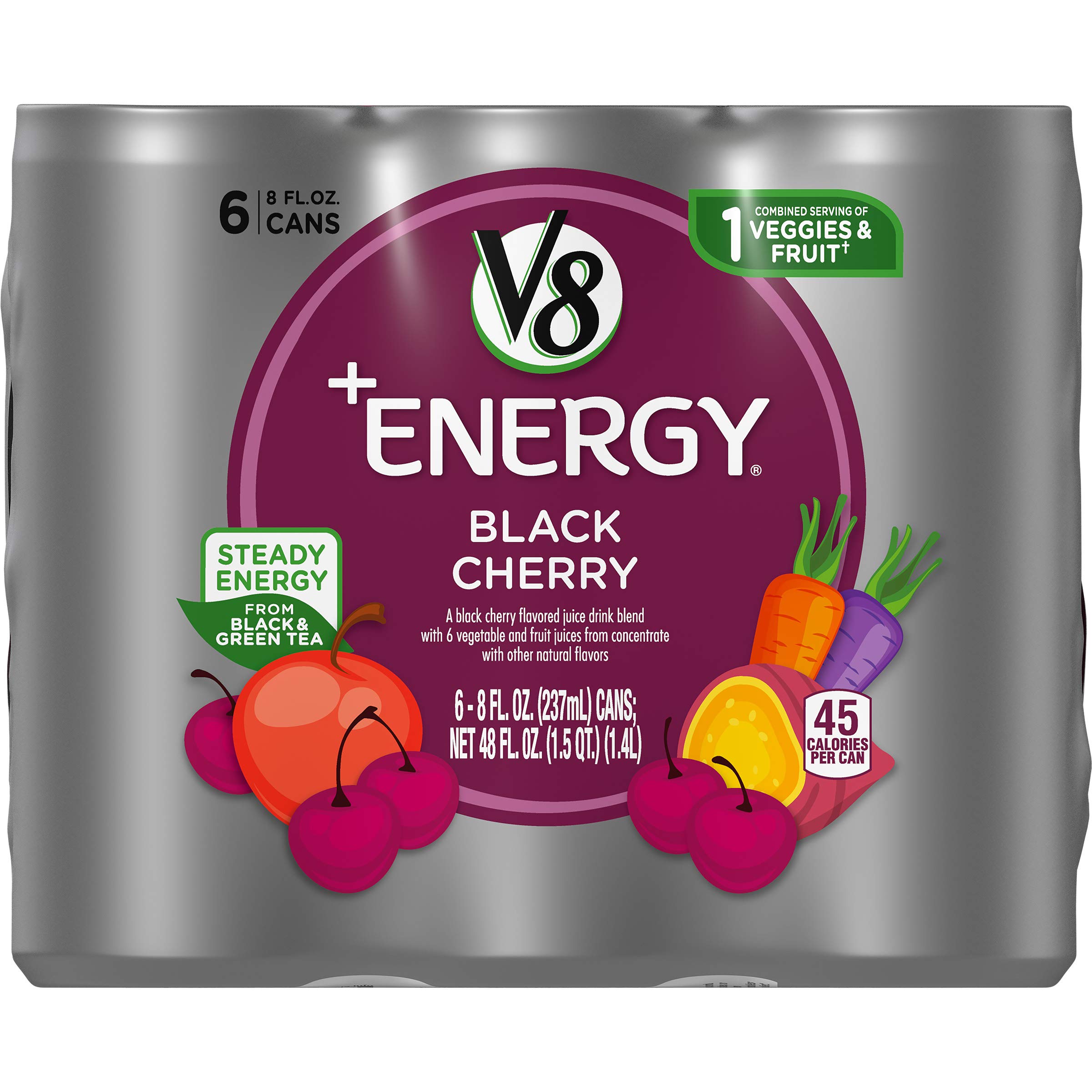 V8 +Energy Healthy Energy Drink, Natural Energy from Tea, Black Cherry ...