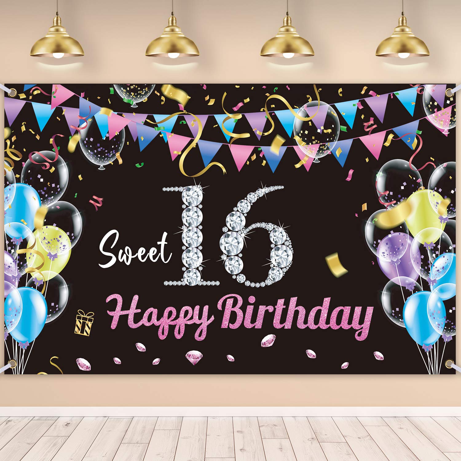 Buy Happy Sweet 16th Birthday Backdrop Banner LioNergy Extra Large ...