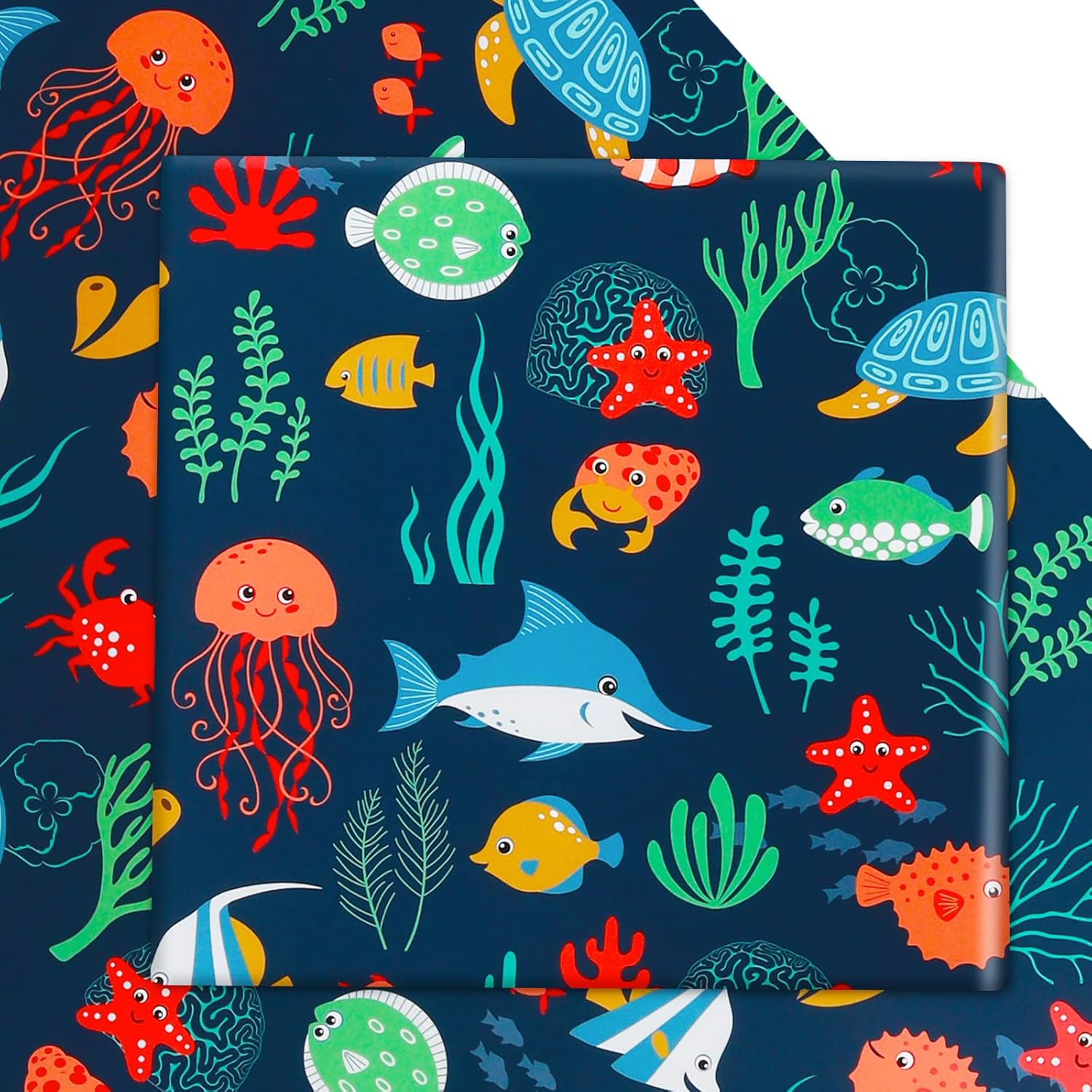 Amazon.com: Ocean Birthday Wrapping Paper for Kids Girls Boys, 6 Sheets ...