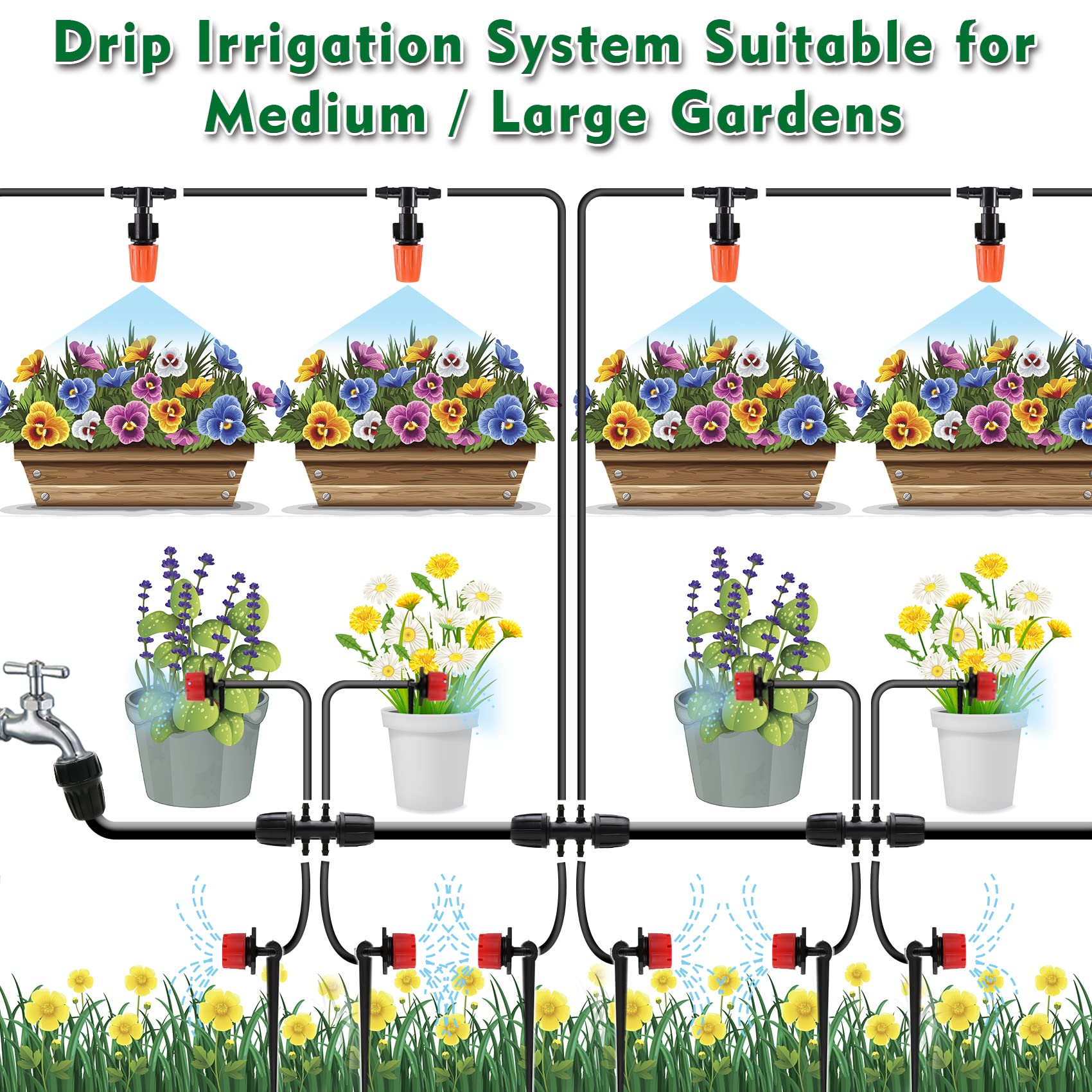 Snapklik.com : Drip Irrigation Kit, 70ft Garden Irrigation System 20ft ...