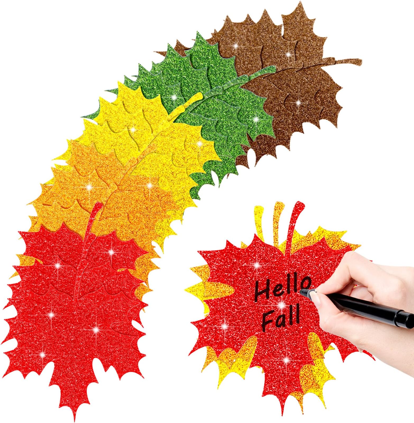 Amazon.com: 120 Pcs Glitter Paper Leaf Cutouts Fall Bulletin Board Cut ...