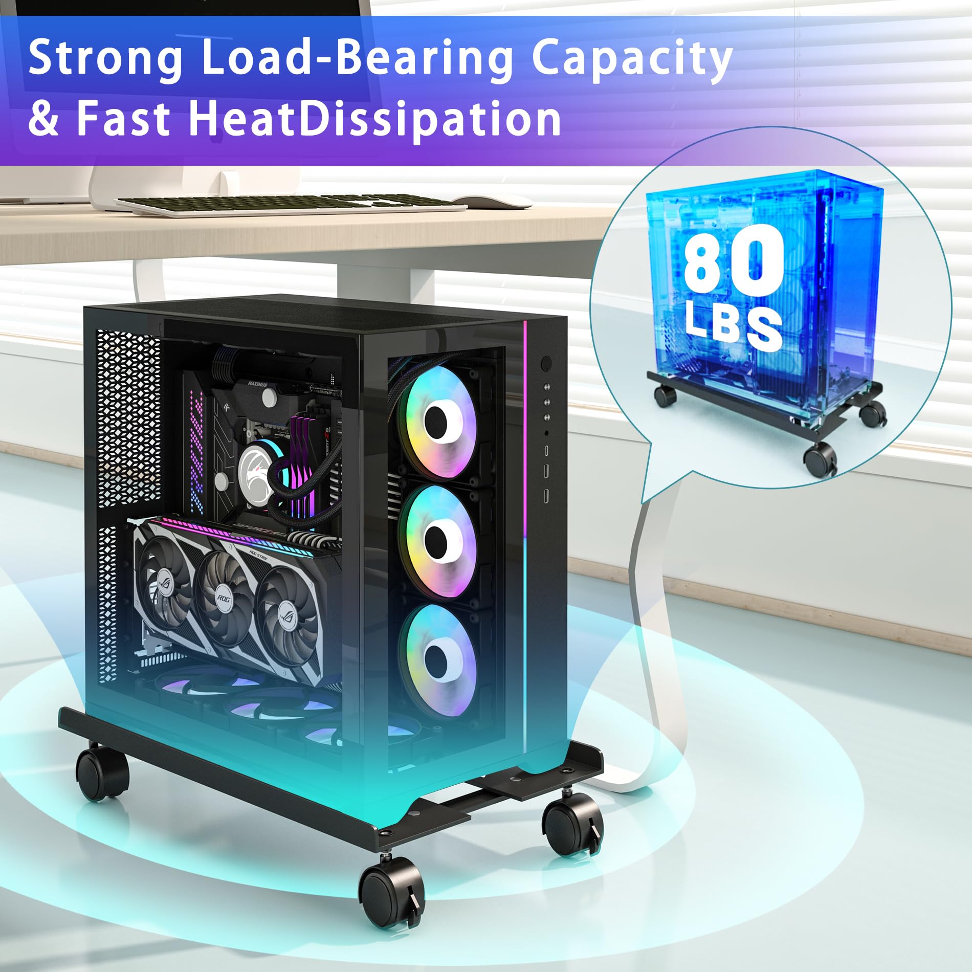 Steel Computer Tower Stand, CPU Stand Adjustable Mobile Cart Holder ...