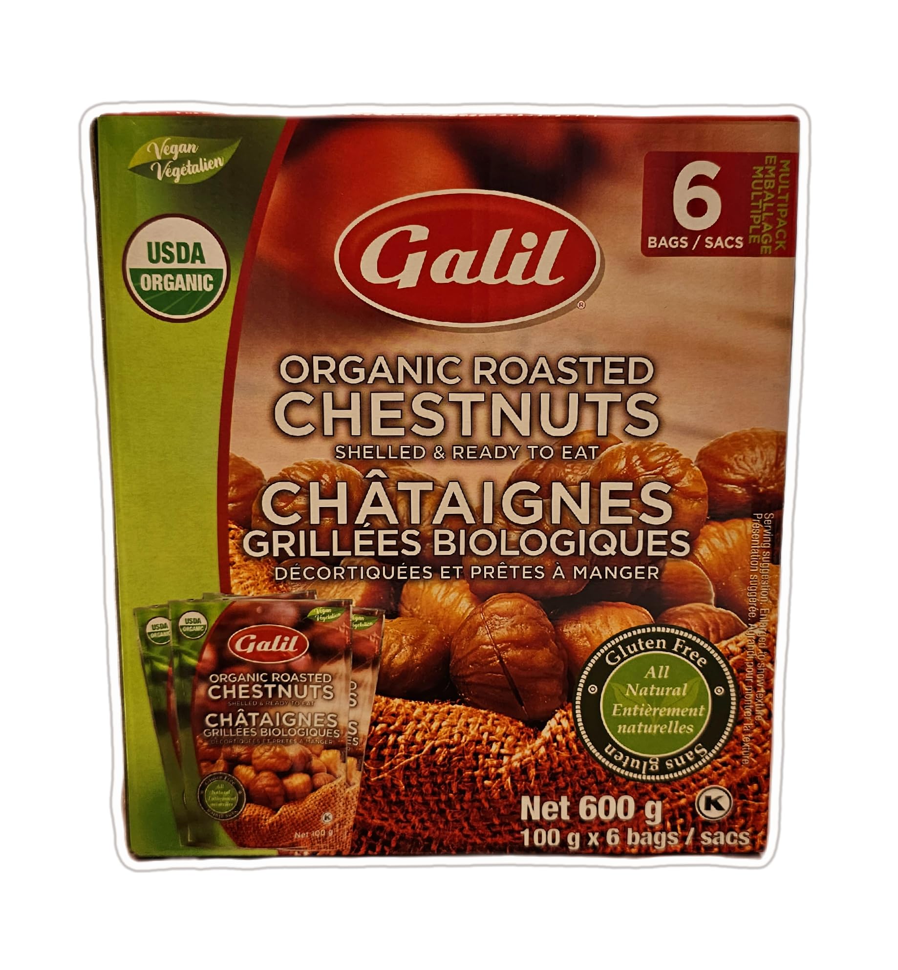 Galil Organic Roasted Chestnuts - Gluten Free, Shelled and Ready to Eat ...