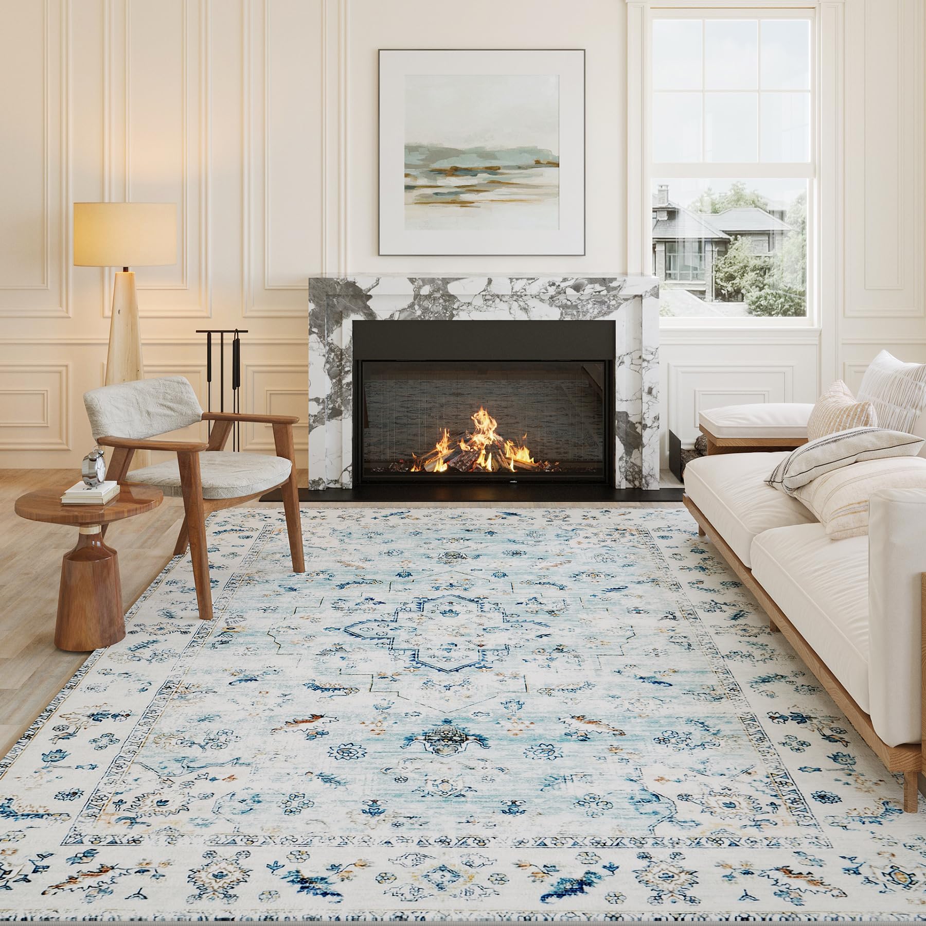 Area Rug 6x9 Blue Washable Carpet for Bedroom Living Room Distressed ...