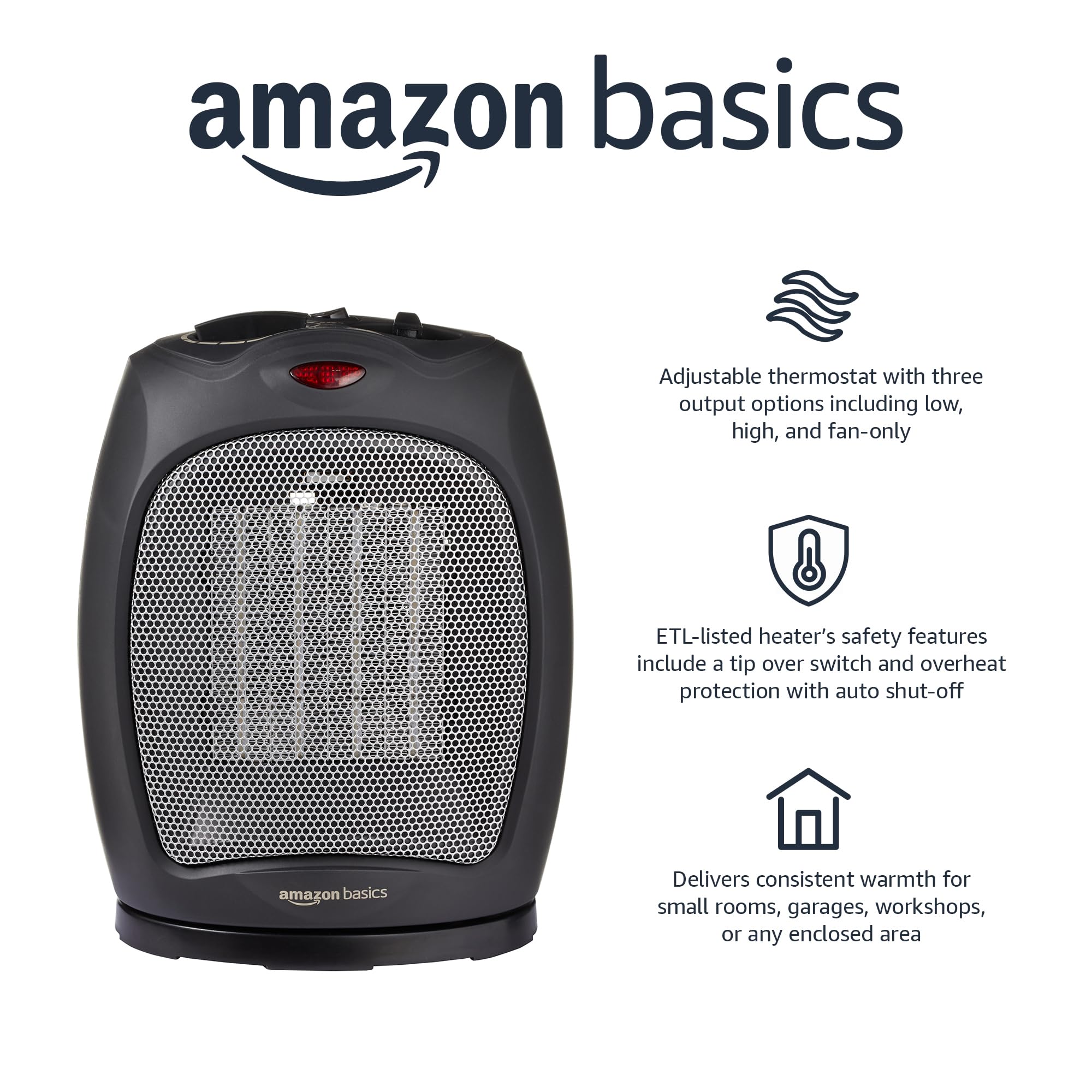 Snapklik.com : Basics 1500W Oscillating Ceramic Heater