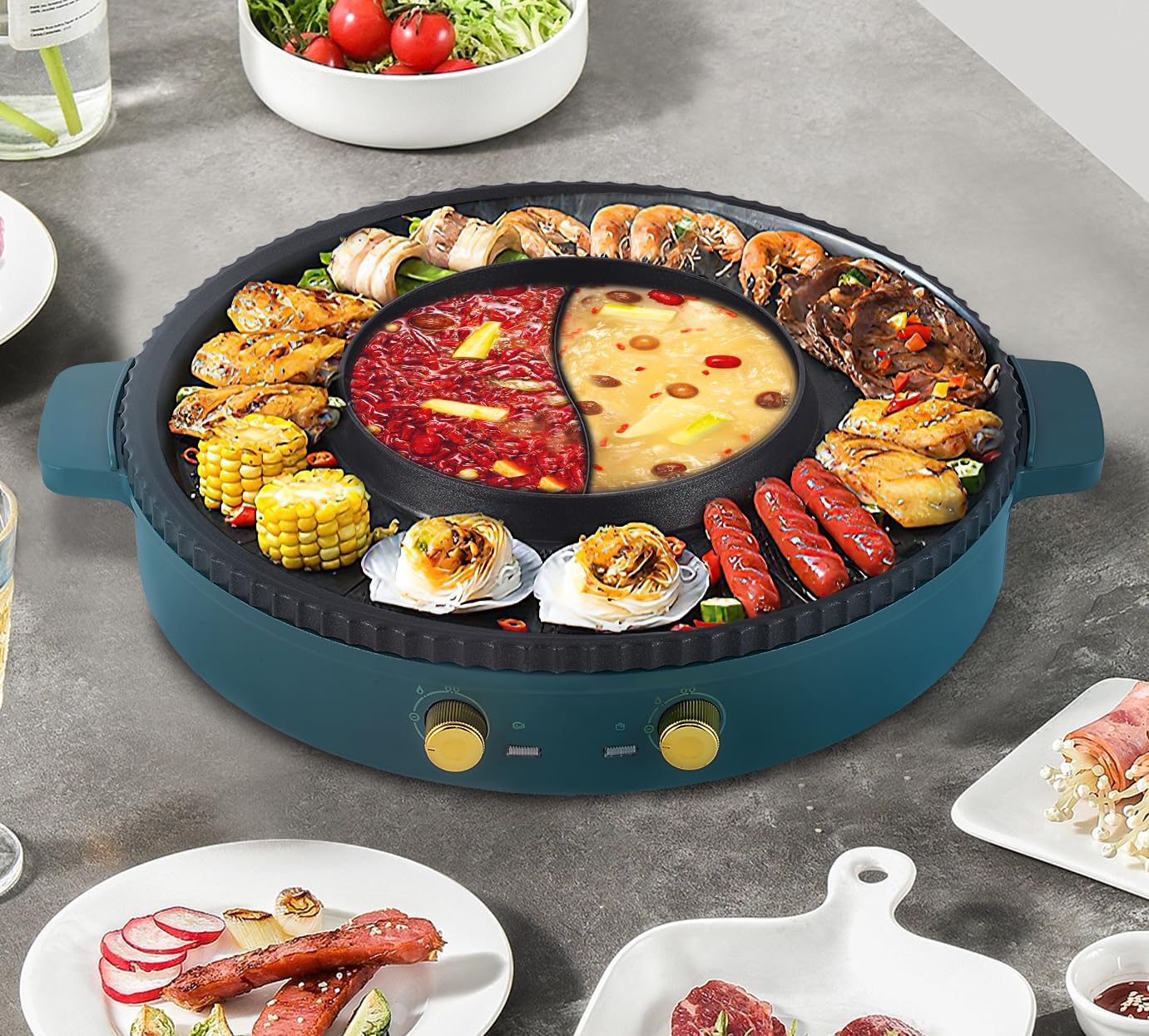 Food Party Hot Pot Electric with BBQ Grill Hotpot Chinese Pot Cooker ...