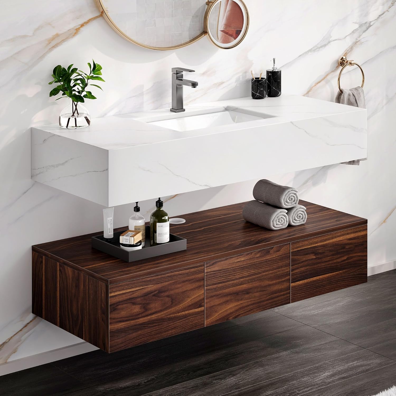 Amazon.com: DWVO Floating Vanity Bathroom 48 Inch Wall Mounted Bathroom ...