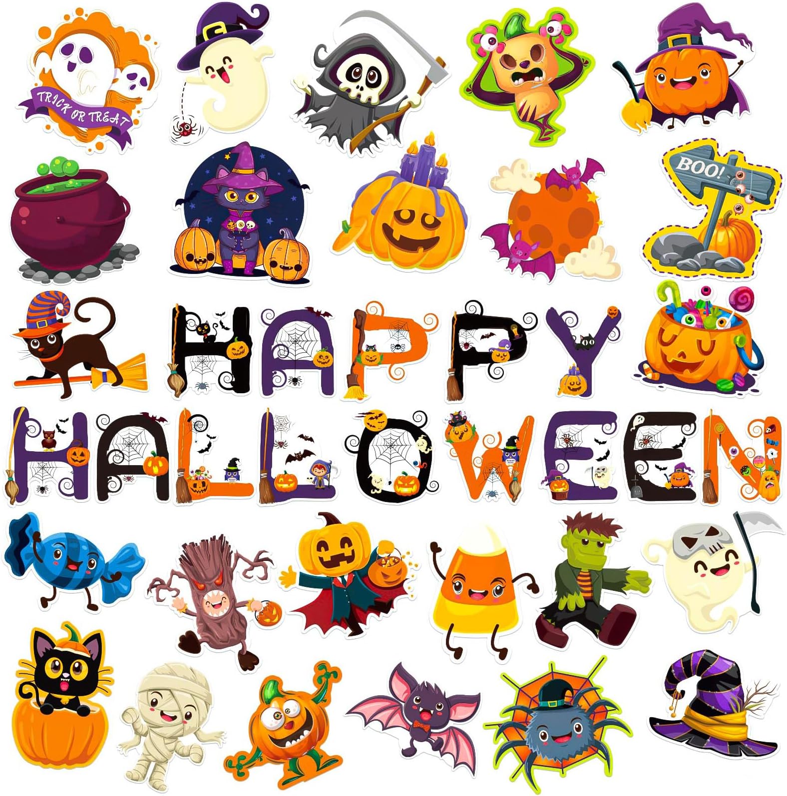Amazon.com: 45 PCS Colorful Halloween Cutouts for Bulletin Board ...