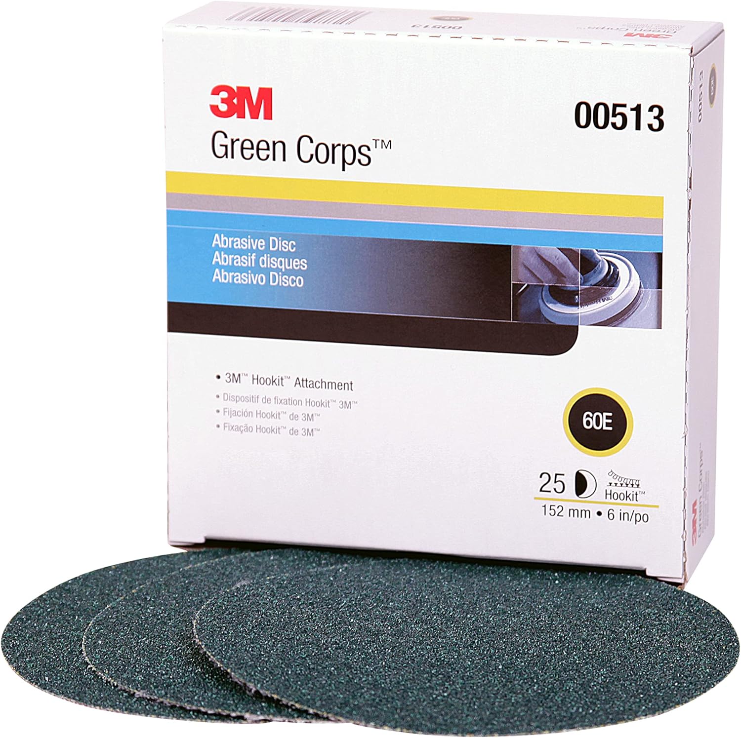 Amazon.com: 3M Green Corps Hookit Sanding Discs, 00513, No Hole, 6 in ...