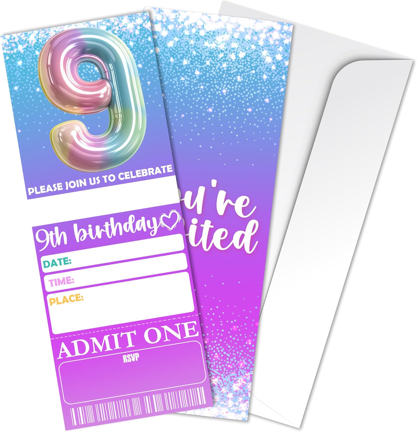 Amazon.com: 9th Birthday Party Invitations - 3’’ x 8’’ Double-Sided ...