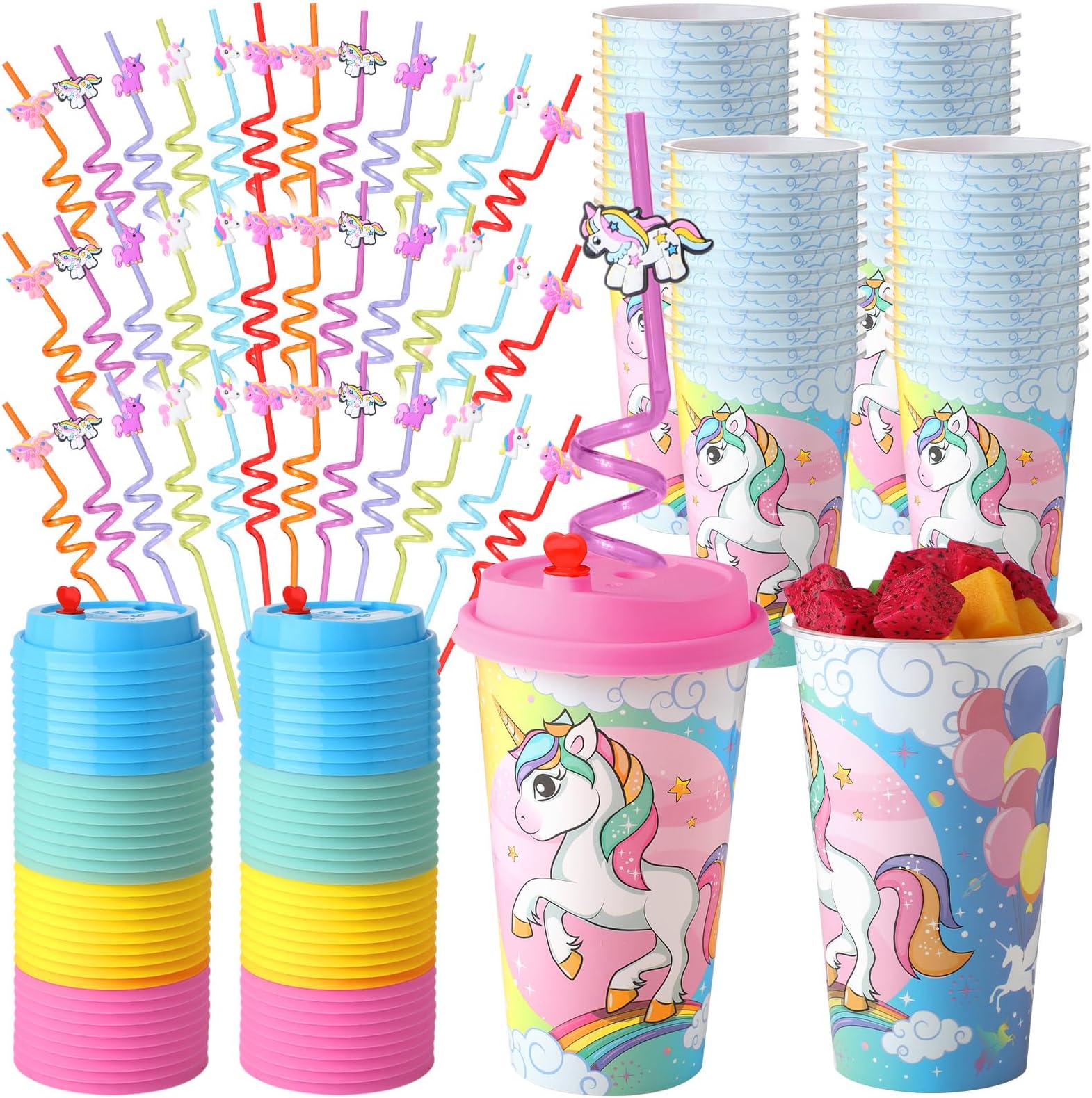 Amazon.com | Uiifan 12 Pcs Plastic Unicorn Cups 24 oz Reusable Unicorn ...