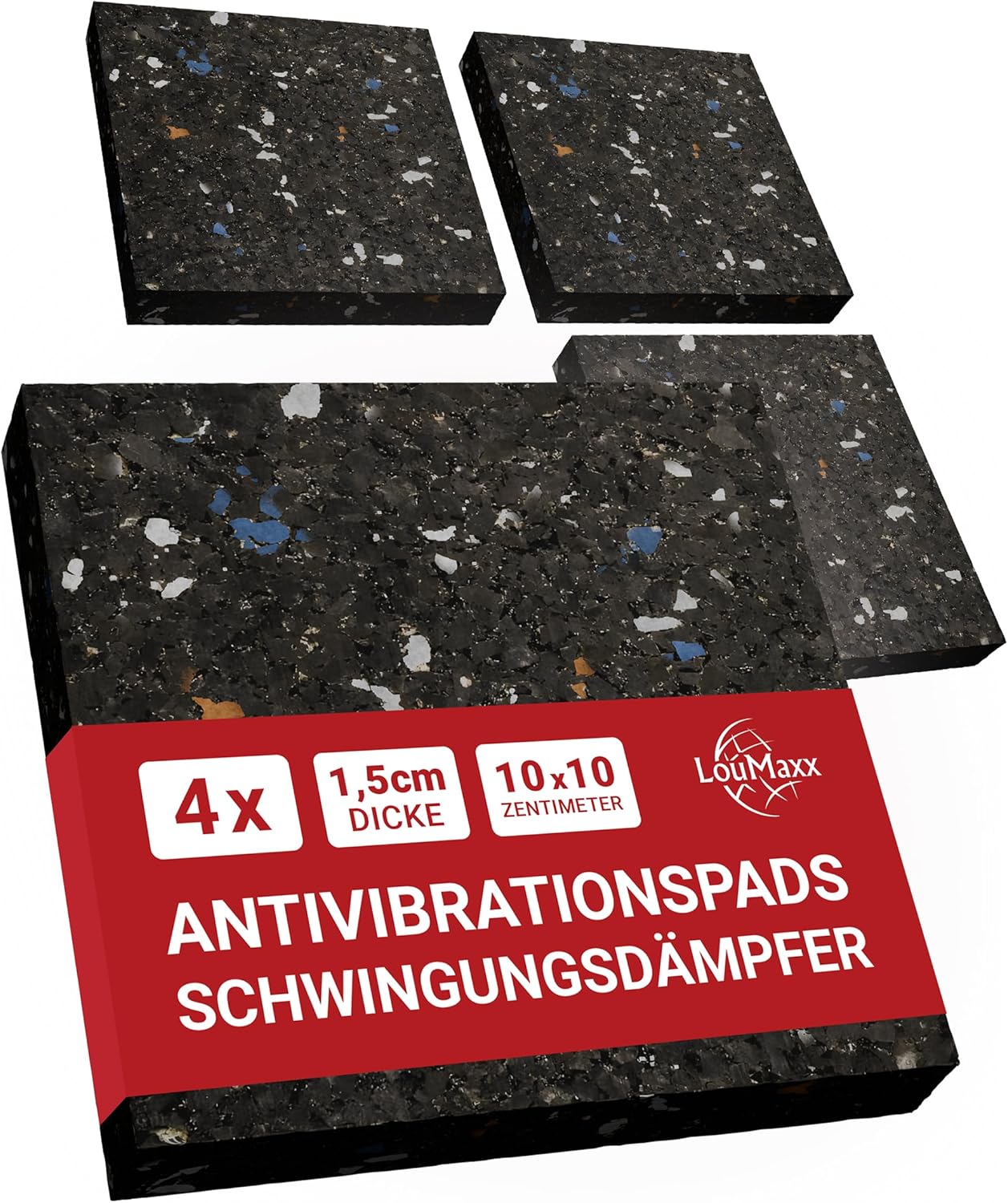 LouMaxx Non-Slip Washing Machine Mat, Set of 4, 10 cm x 10 cm, Rubber ...