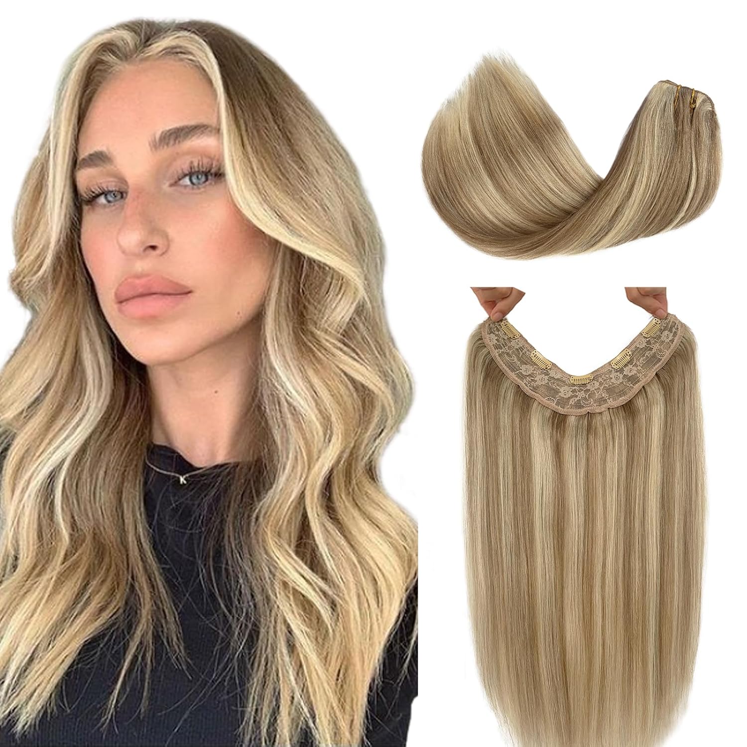 Amazon.com : Licoville One Piece Human Hair Clip in Extensions Blonde ...