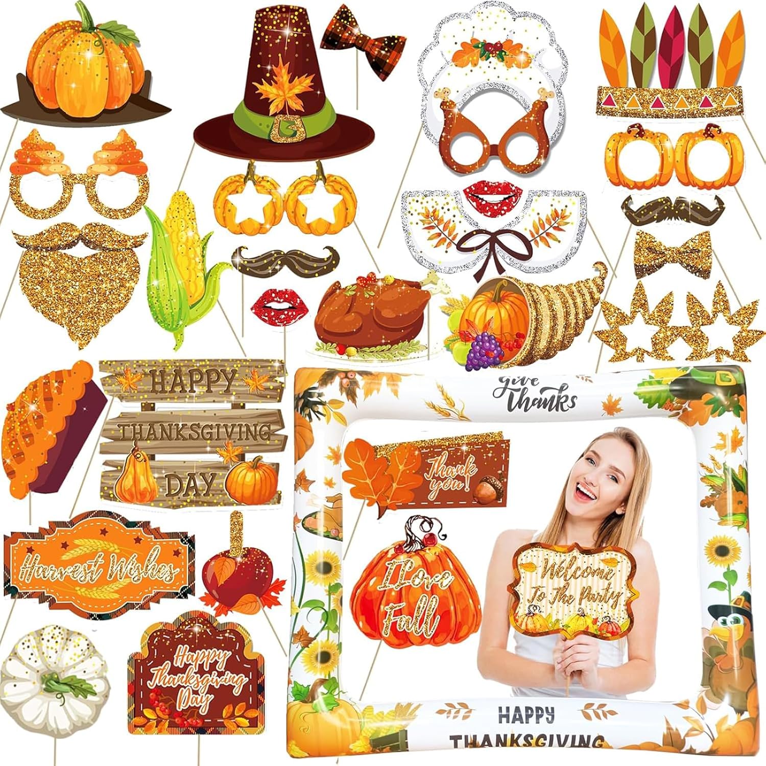 Amazon.com: Thanksgiving Photo Booth Props Frame, LMSHOWOWO ...