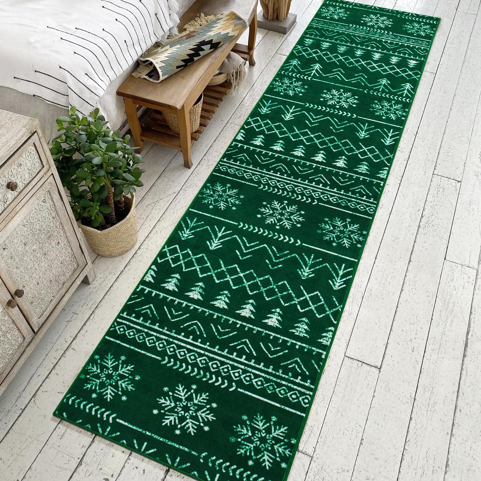 Amazon.com: Asrug Christmas Green Rug-2x10ft, Snowflake Washable ...