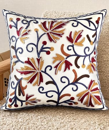 Amazon.com: Kokaaee Embroidered Throw Pillow Cover - 18x18 Decorative ...