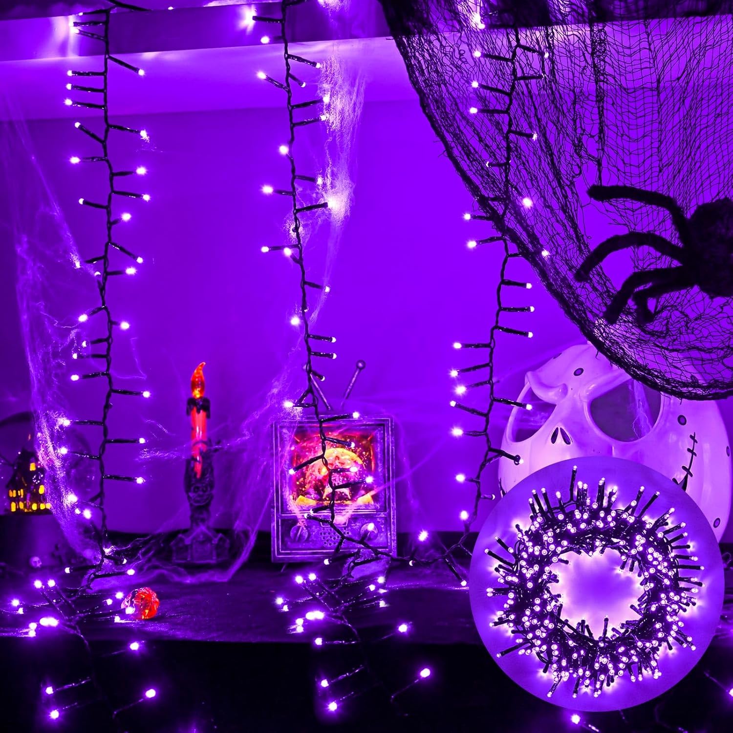 ZHOUDUIDUI Purple Halloween Lights 400 LED Cluster Lights String 19.7FT ...